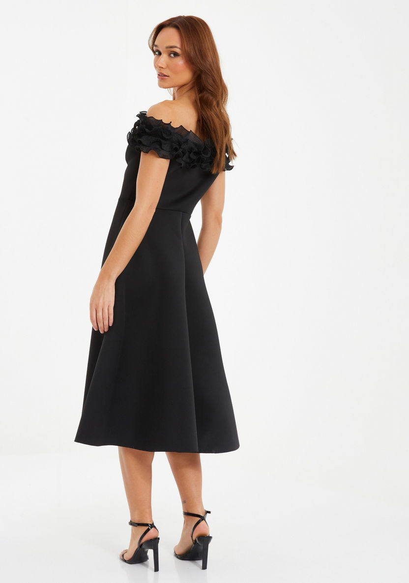 Buy Womens Quiz Ruffle Bardot Neck Skater Midi Dress Online