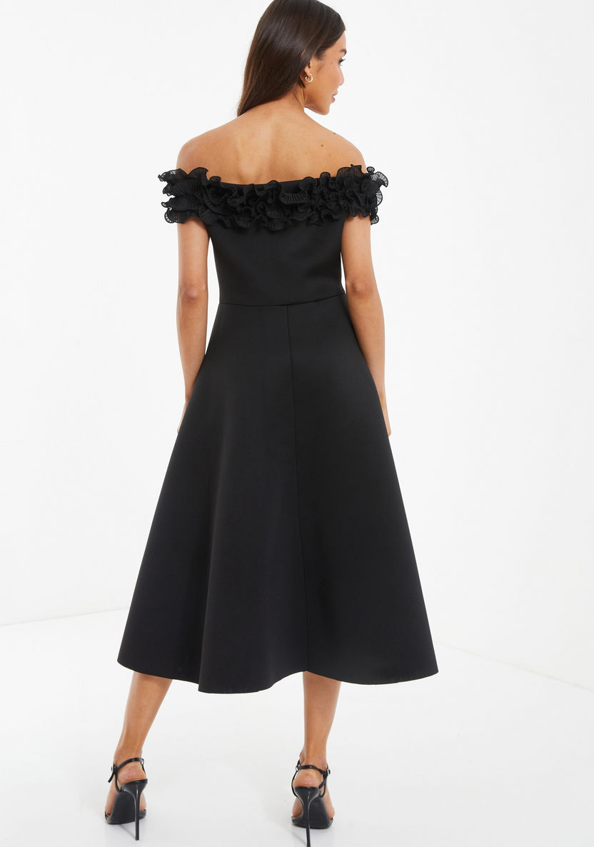Buy Womens Quiz Ruffle Bardot Neck Skater Midi Dress Online