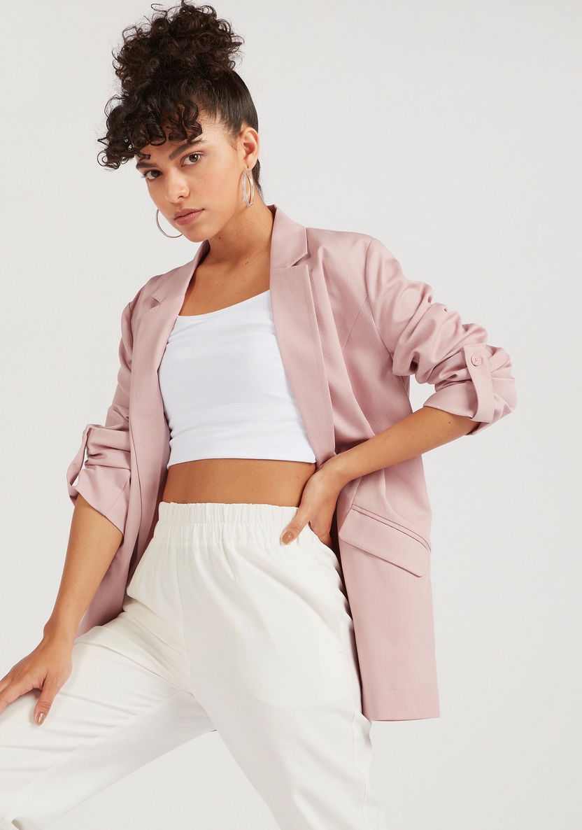Buy Womens Solid Longline Blazer With Flap Pockets And Notch Lapel