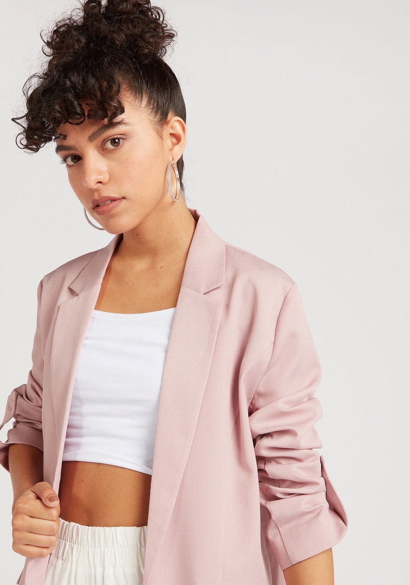 Buy Womens Solid Longline Blazer With Flap Pockets And Notch Lapel