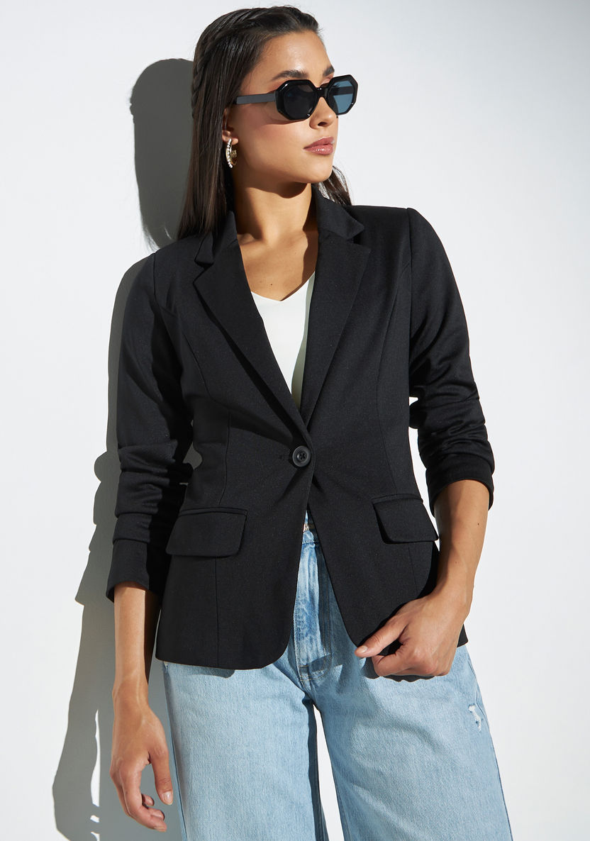Buy Womens Solid Blazer With Notch Lapel And Pockets Online