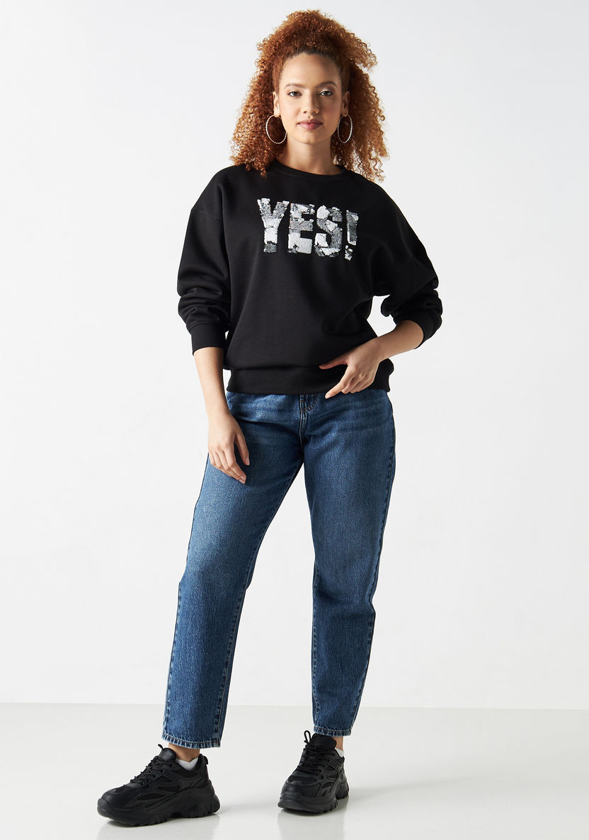Buy Womens Sequin Embellished Sweatshirt With Crew Neck And Drop