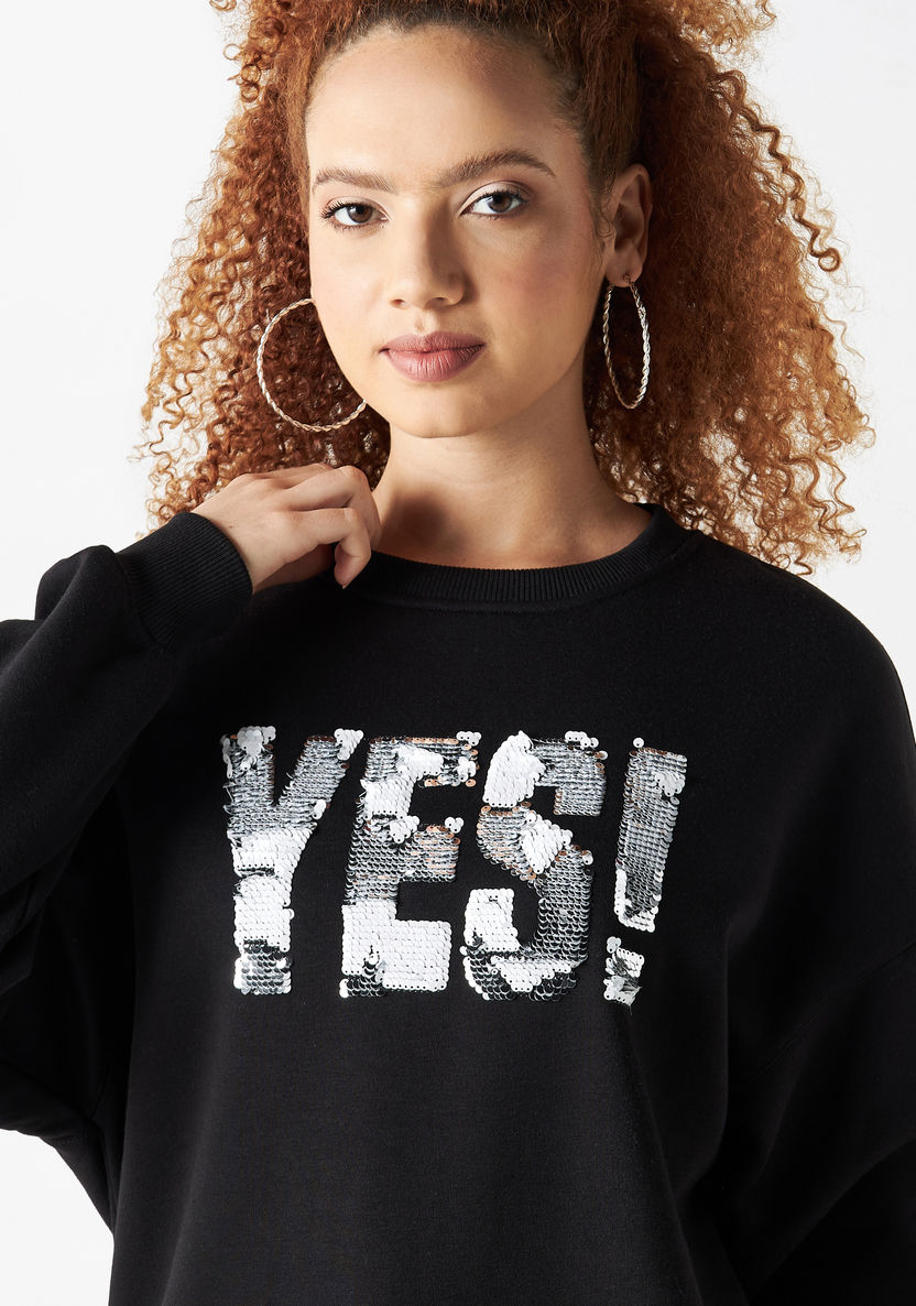 Buy Sequin Embellished Sweatshirt With Crew Neck And Drop Shoulder