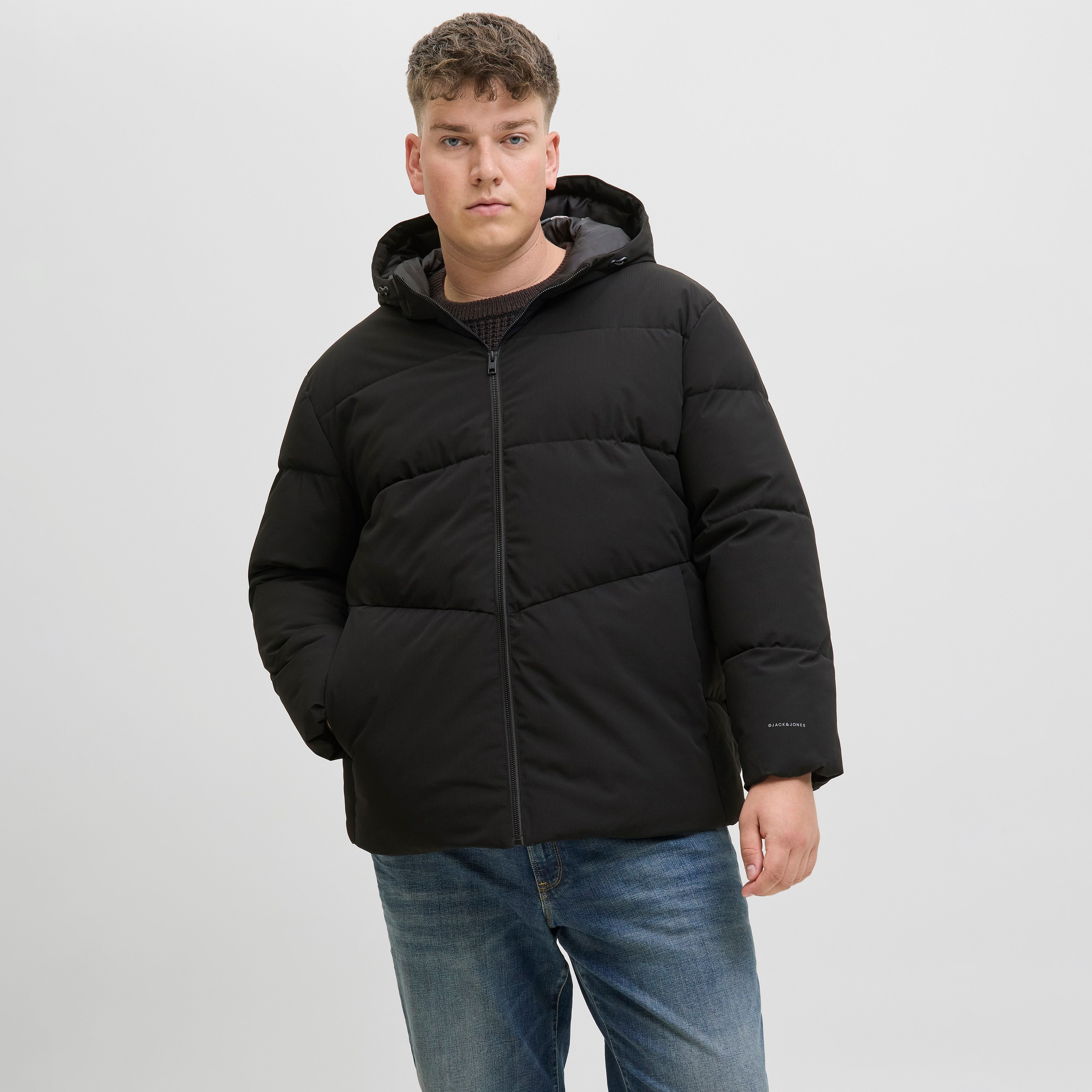 Shop Jack & Jones Plus Size Plain Hooded Neck Long Sleeves Men's Puffer ...