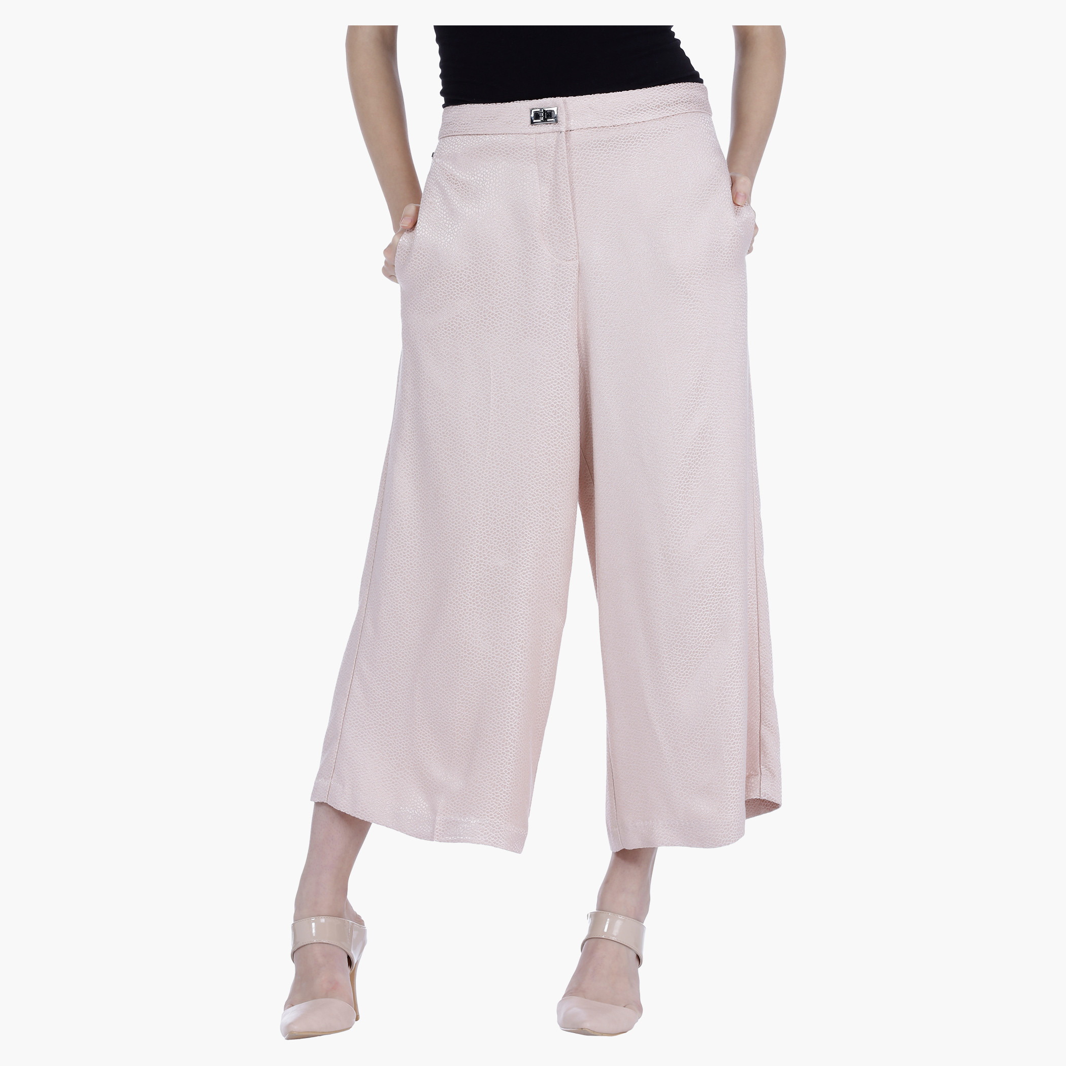 Buy Elle Textured Culottes with Twist Button Closure Online ...