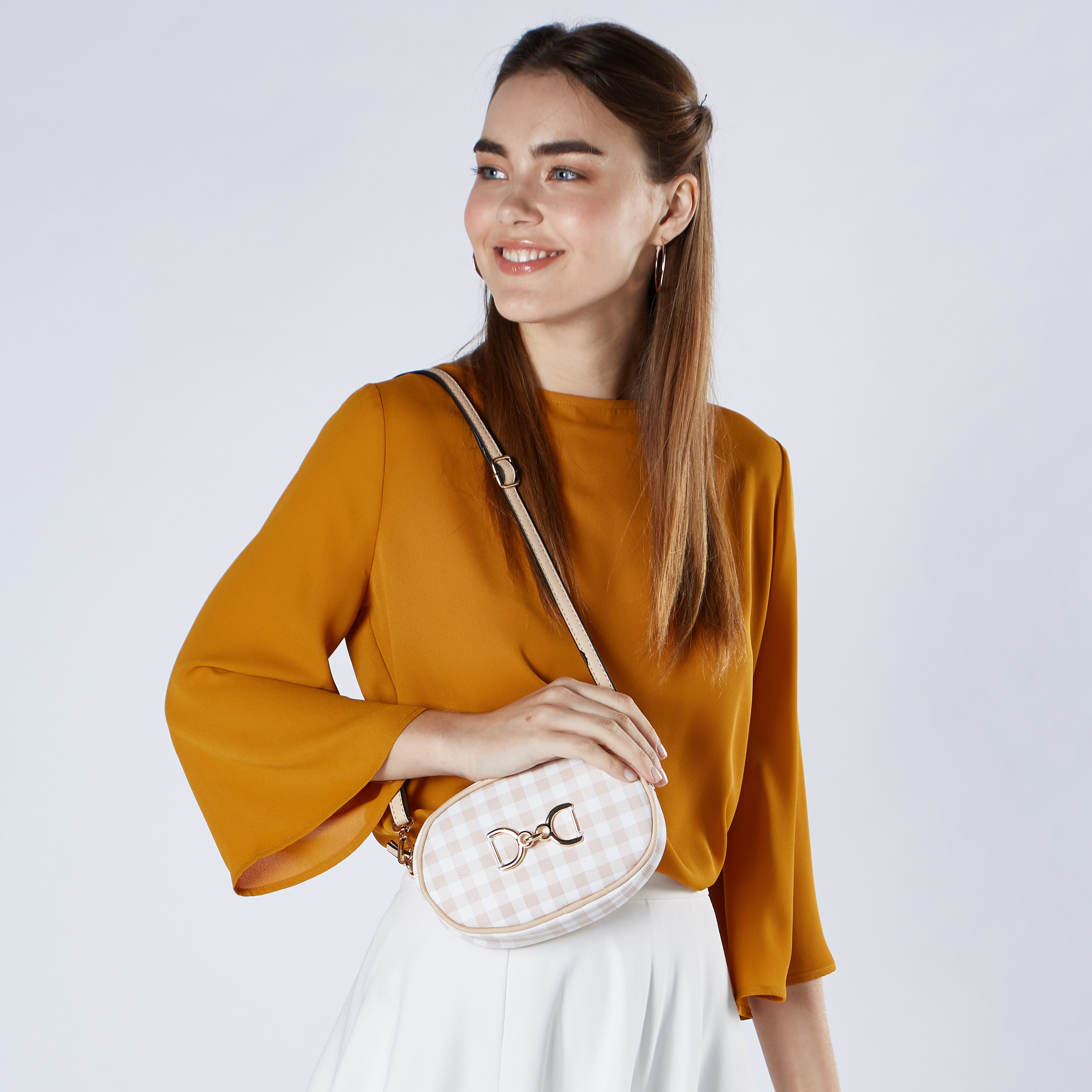 Buy Bessie London Checked Belt Bag with Handcuff Shaped Metal Accent ...