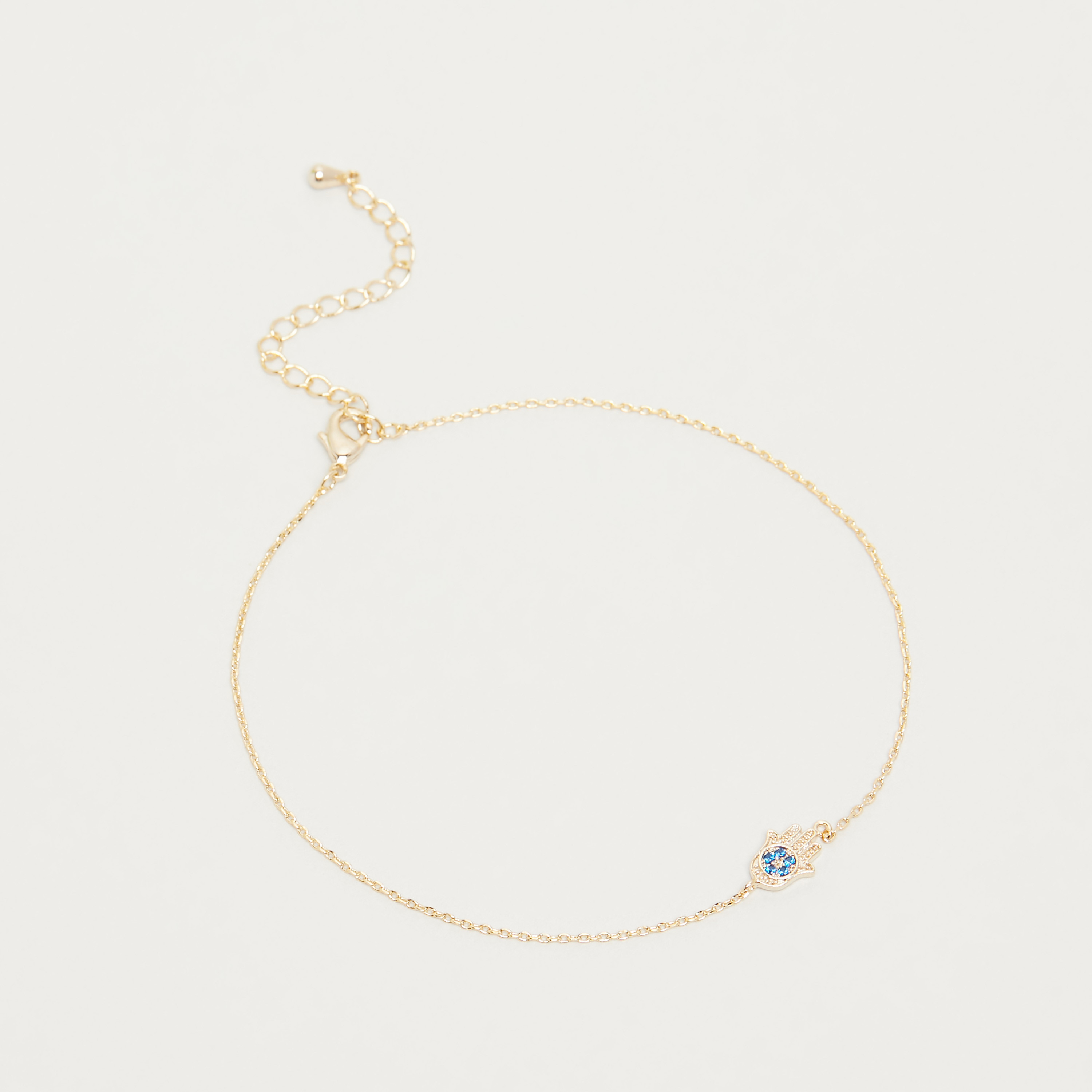 Buy Women s Metallic Gold Finish Crystal Studded Hamsa Hand Anklet Online Centrepoint Bahrain