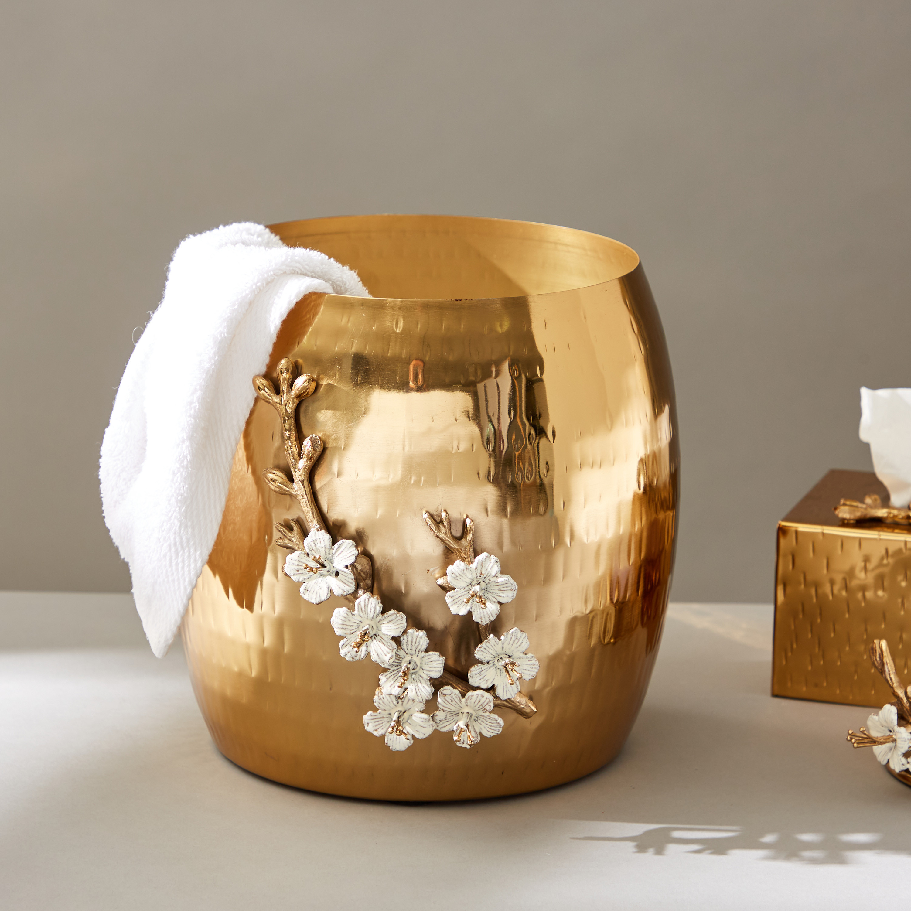 Buy Hammered Waste Bin with Floral Accent - 10x10x10 cms Online ...