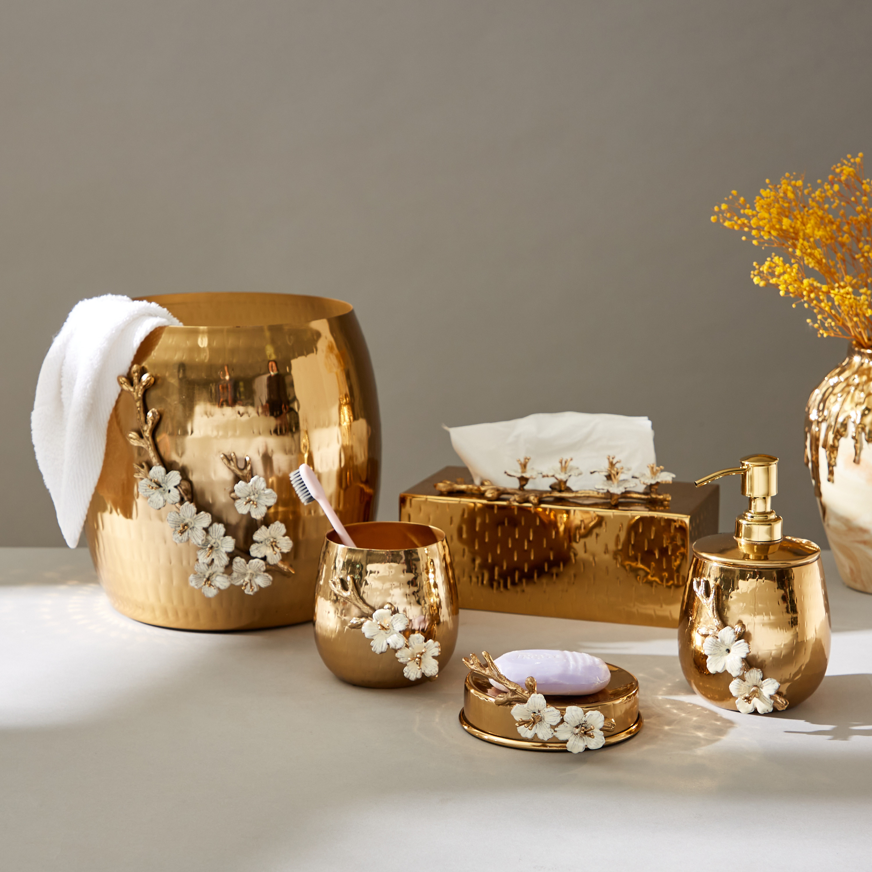 Buy Hammered Waste Bin with Floral Accent - 10x10x10 cms Online ...