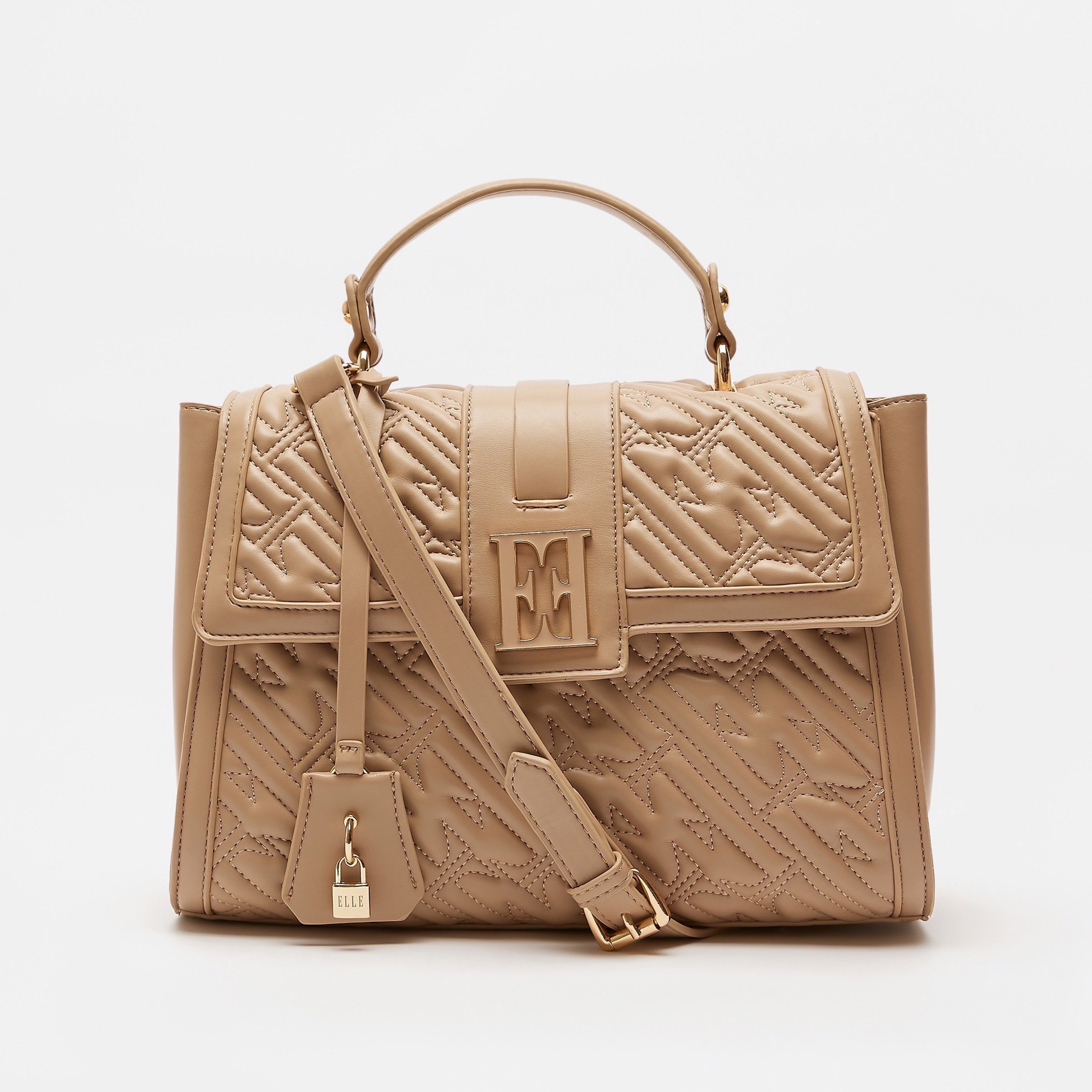 Buy Elle Monogram Textured Satchel Bag with Detachable Strap Online ...