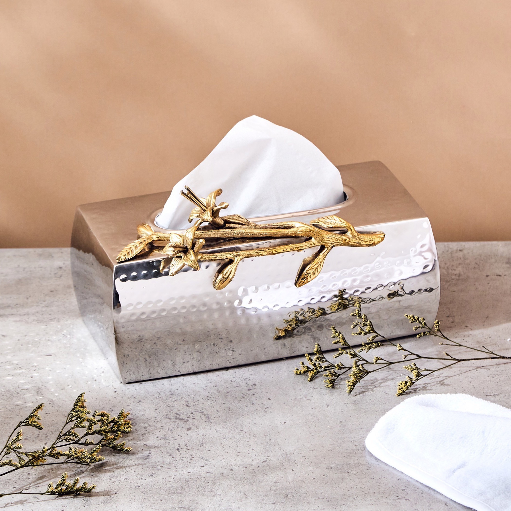 Shop Hammered Tissue Box with Floral Accent Online Centrepoint Oman