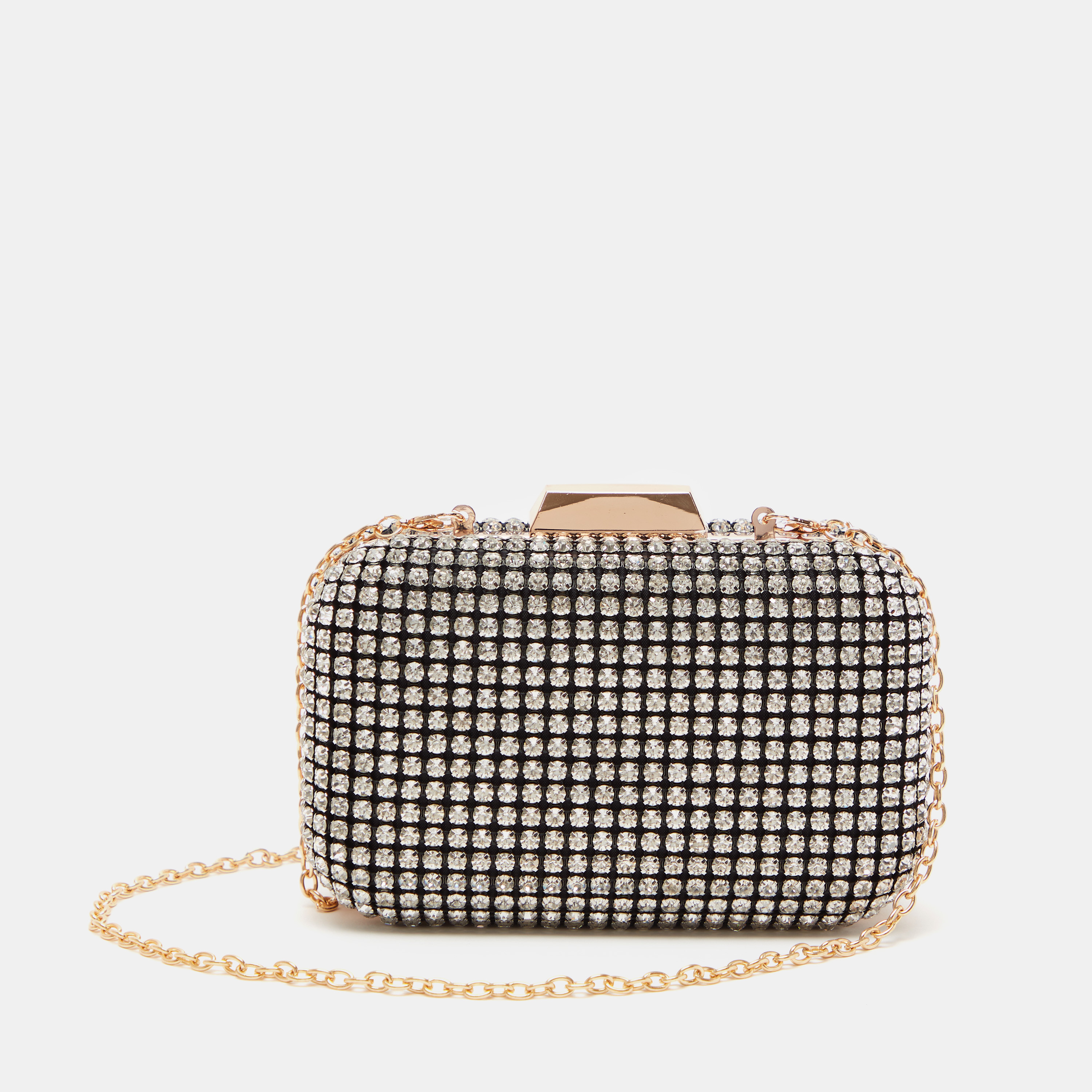 Shop Celeste Crystal Embellished Clutch with Metallic Chain Strap ...