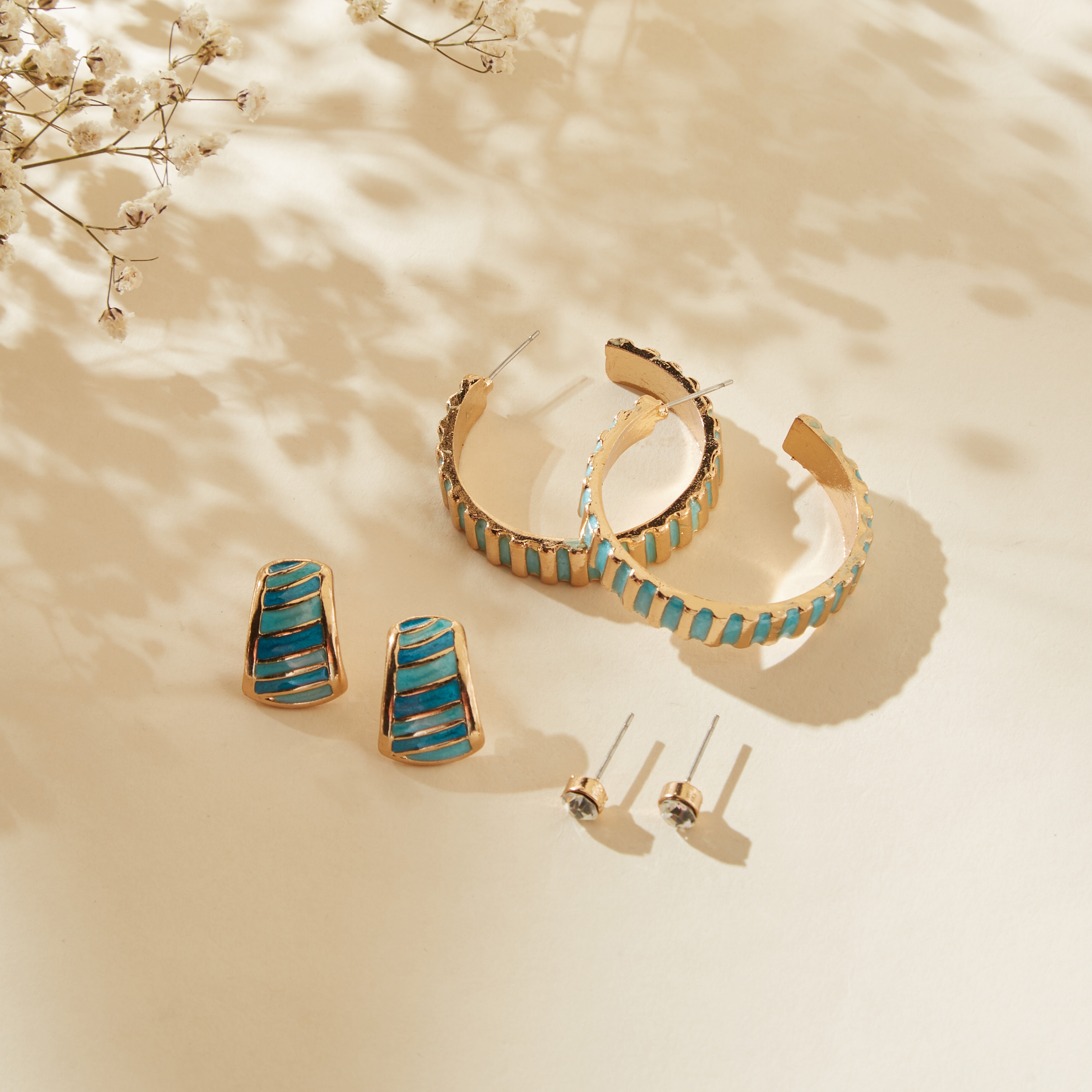 Shop Assorted Enamel and Metal Earrings Set of 3 Online Centrepoint Qatar
