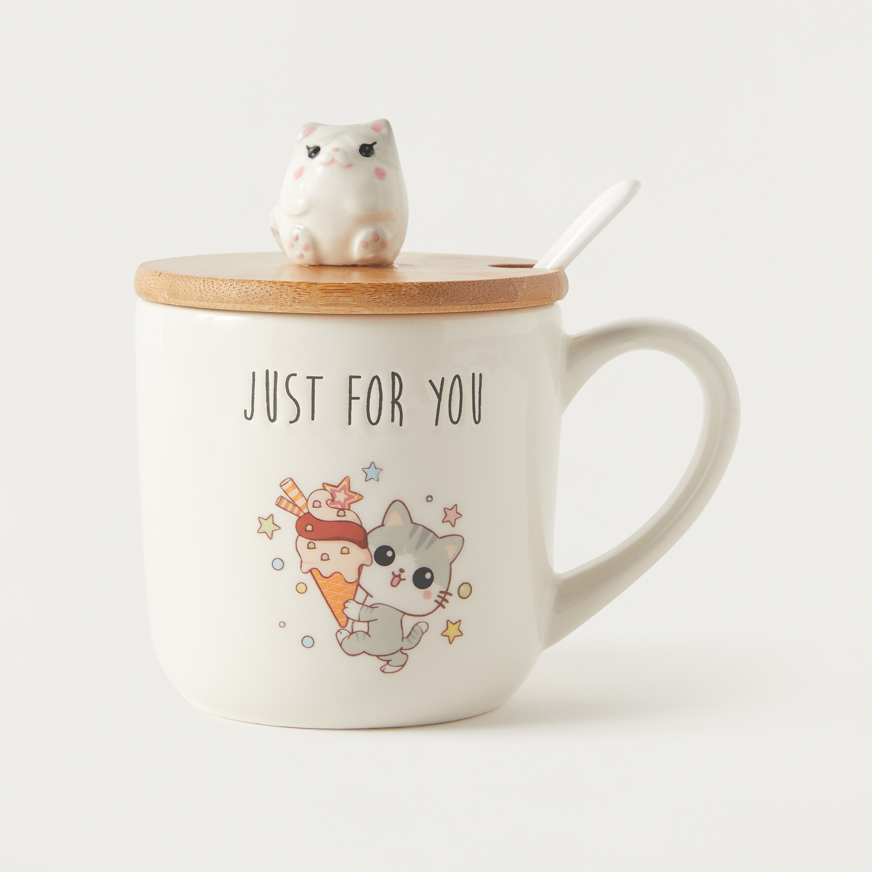 Shop Kitty Accented Dolomite Mug with Spoon and Bamboo Lid - 425 ml ...