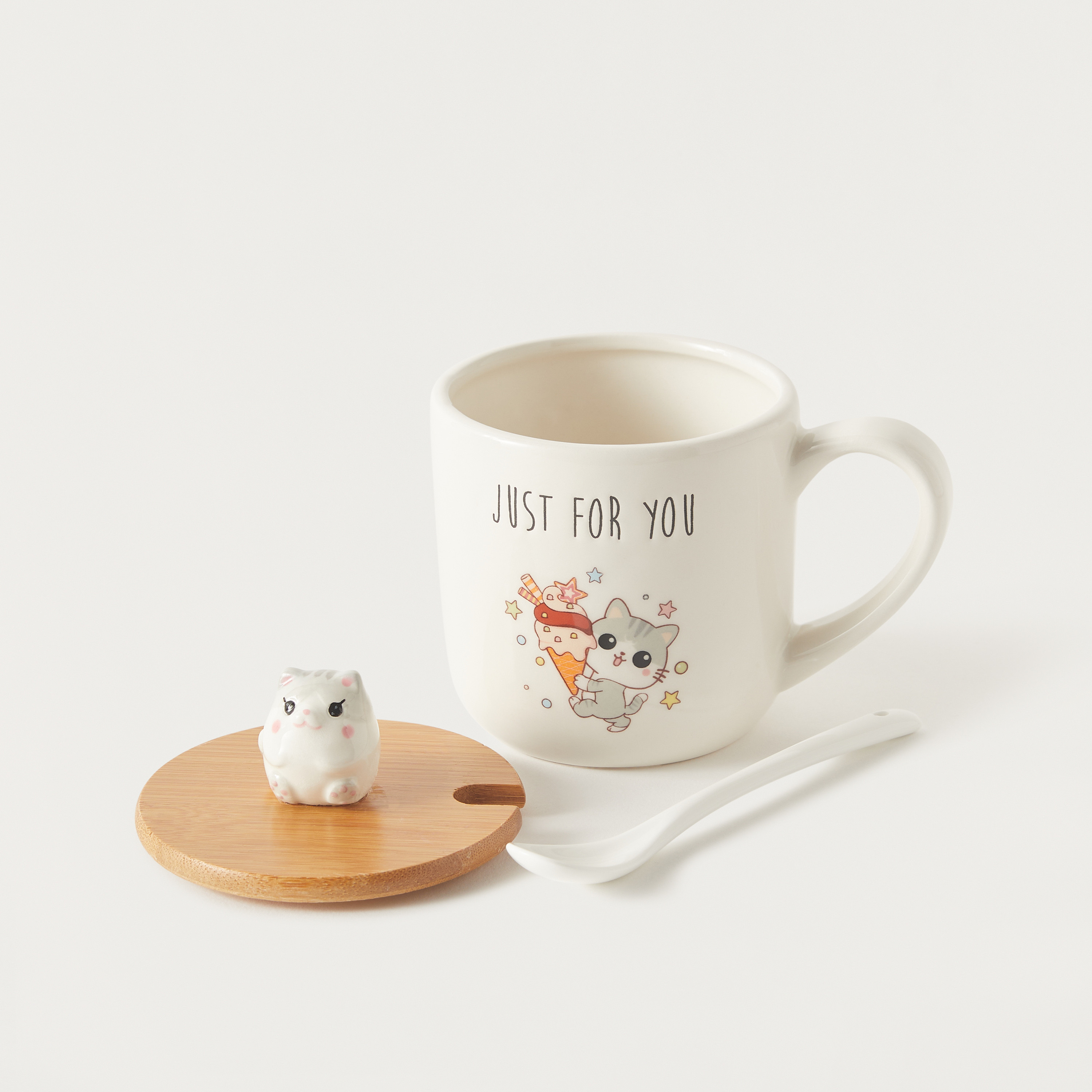 Shop Kitty Accented Dolomite Mug with Spoon and Bamboo Lid - 425 ml ...