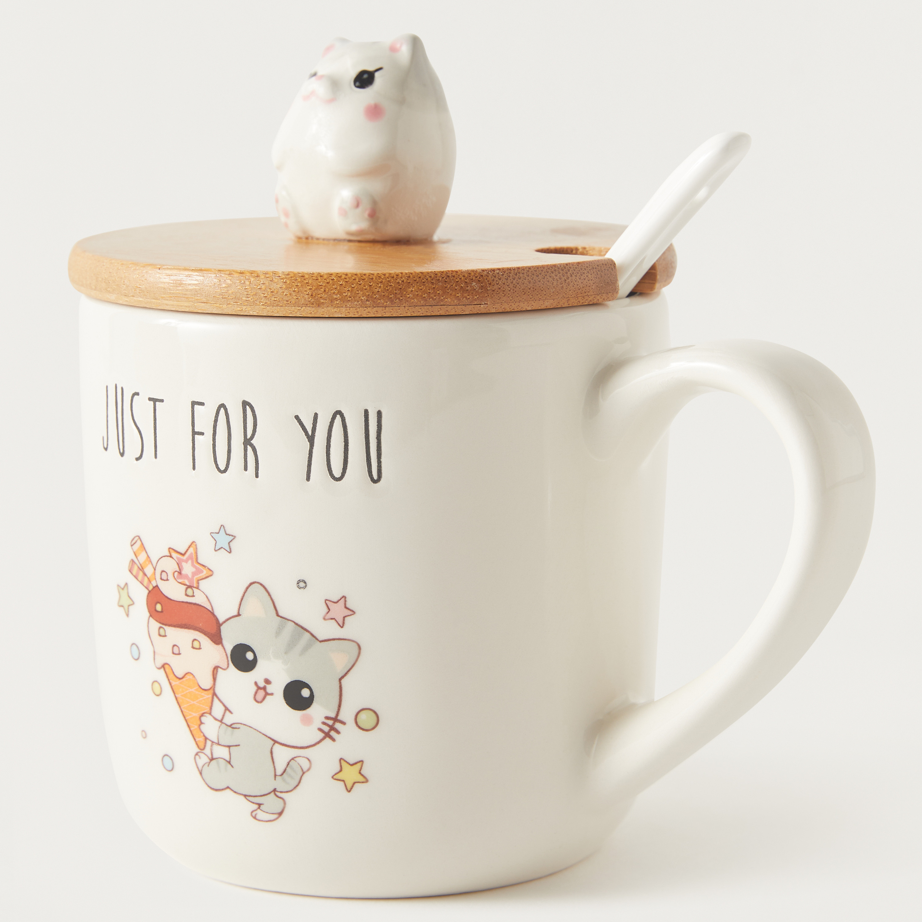 Shop Kitty Accented Dolomite Mug with Spoon and Bamboo Lid - 425 ml ...