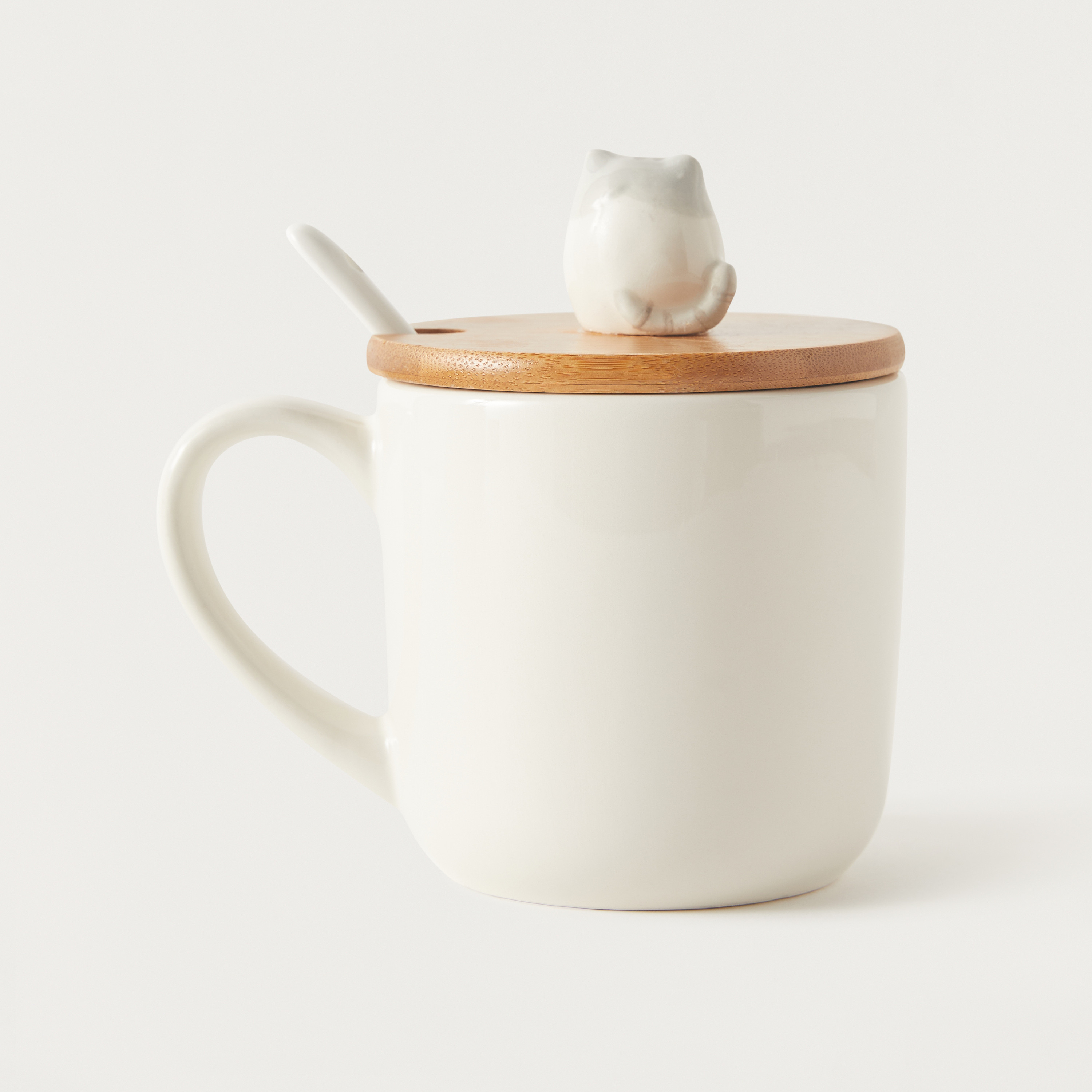 Shop Kitty Accented Dolomite Mug with Spoon and Bamboo Lid - 425 ml ...