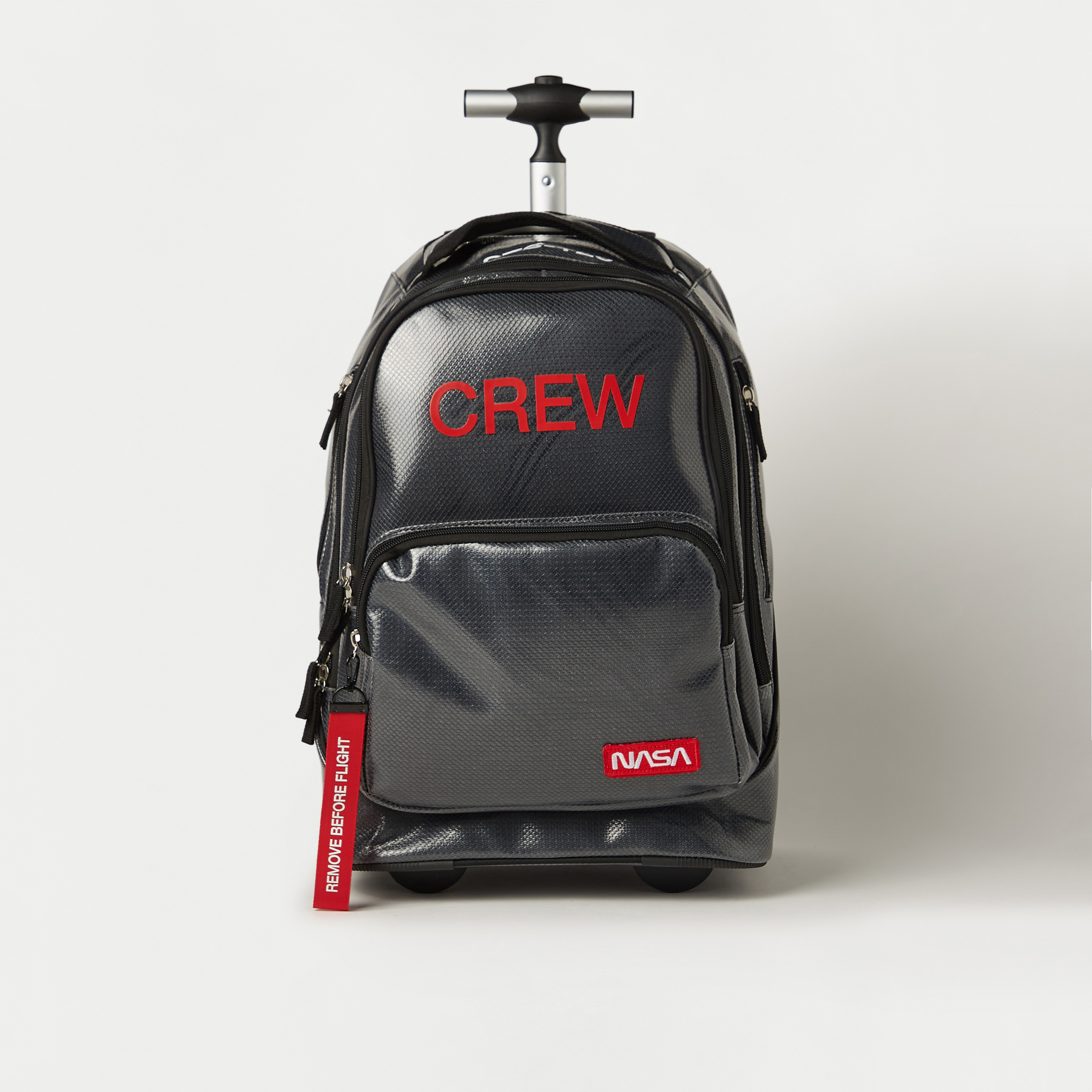 Buy NASA Textured Trolley Backpack with Wheels and Retractable Handle ...