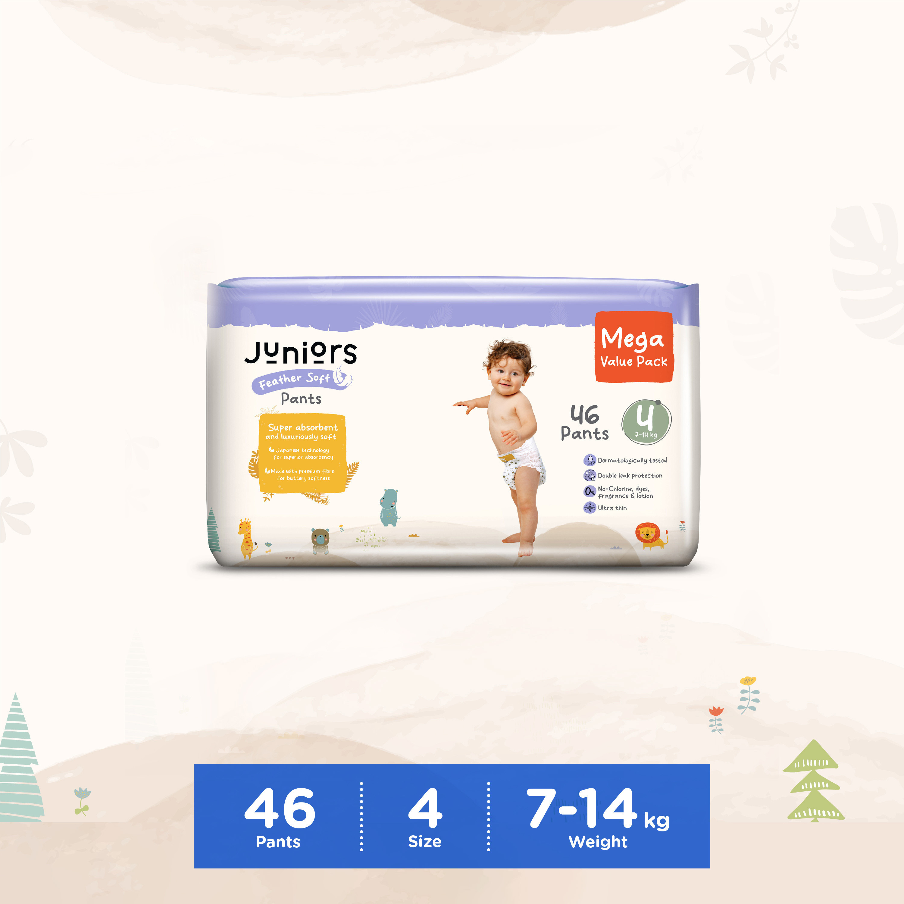 Buy Juniors 46-Piece Pants Style Diapers 6-36 Months Size 4 (7-14 kg ...