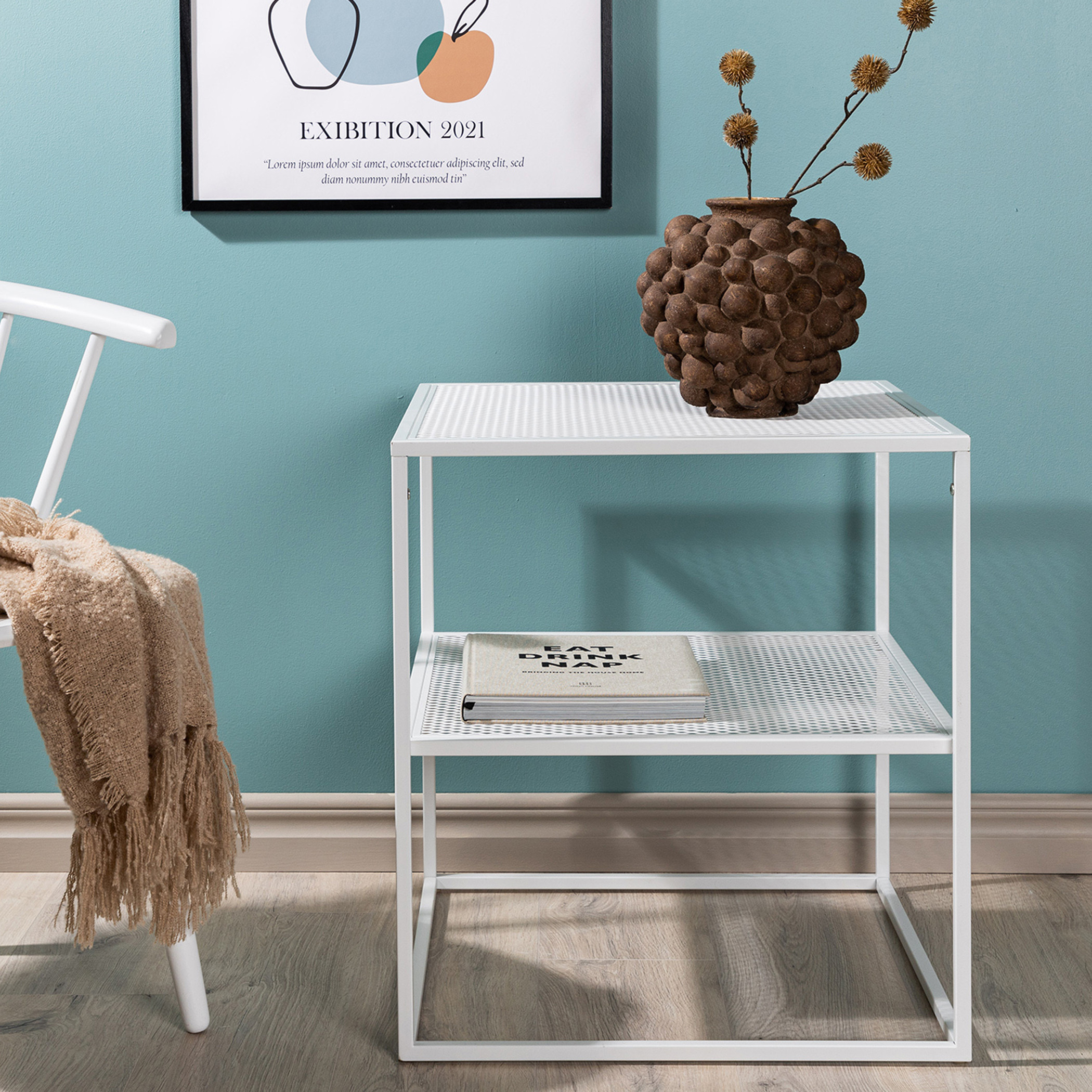 Shop Square Metal Top Side Table with Shelf - 55x55x60 cms Online ...