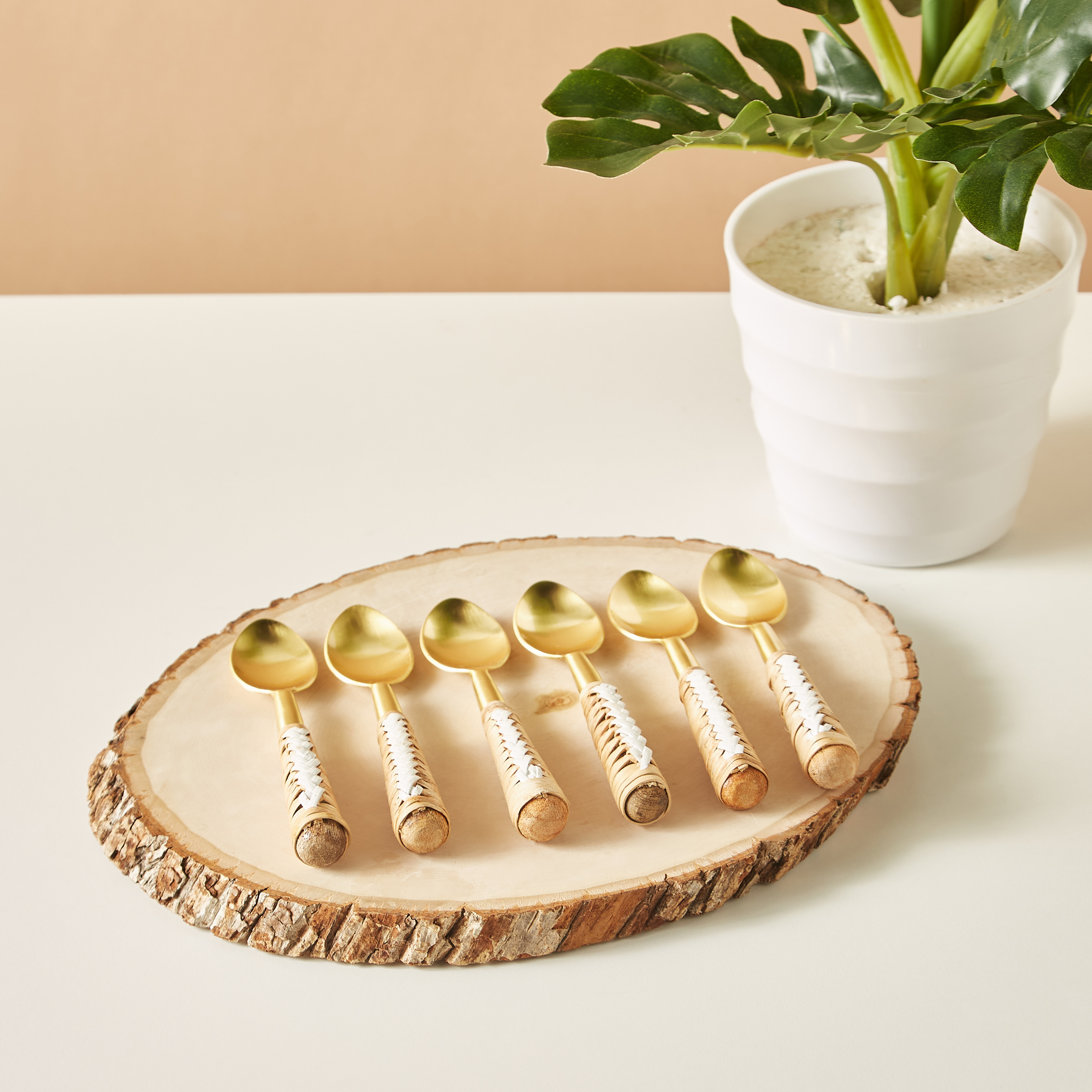 Buy Stainless Steel 6-Piece Spoon Set with Rattan Weave Wrap - 15x3 cms ...