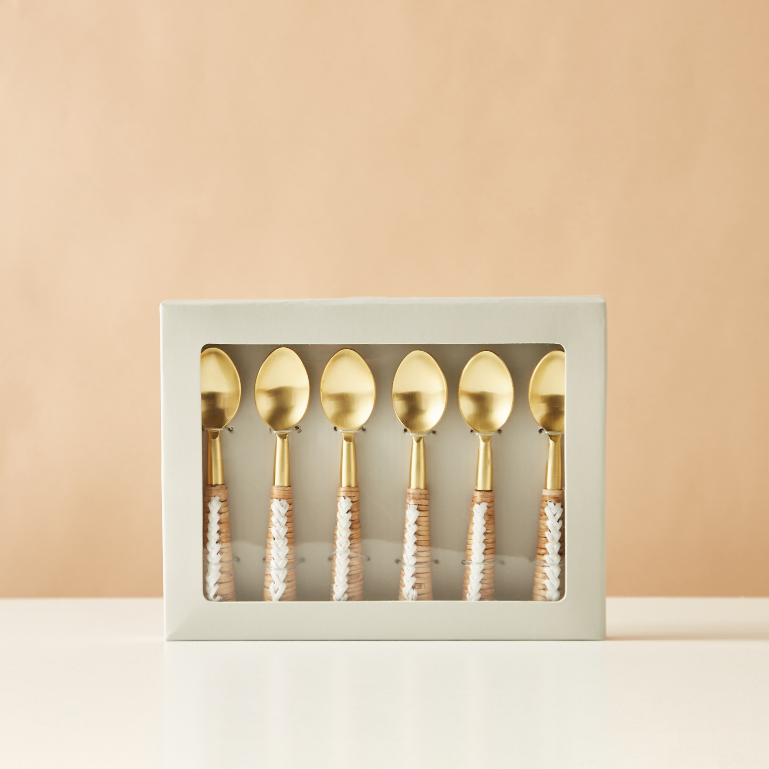 Buy Stainless Steel 6-Piece Spoon Set with Rattan Weave Wrap - 15x3 cms ...