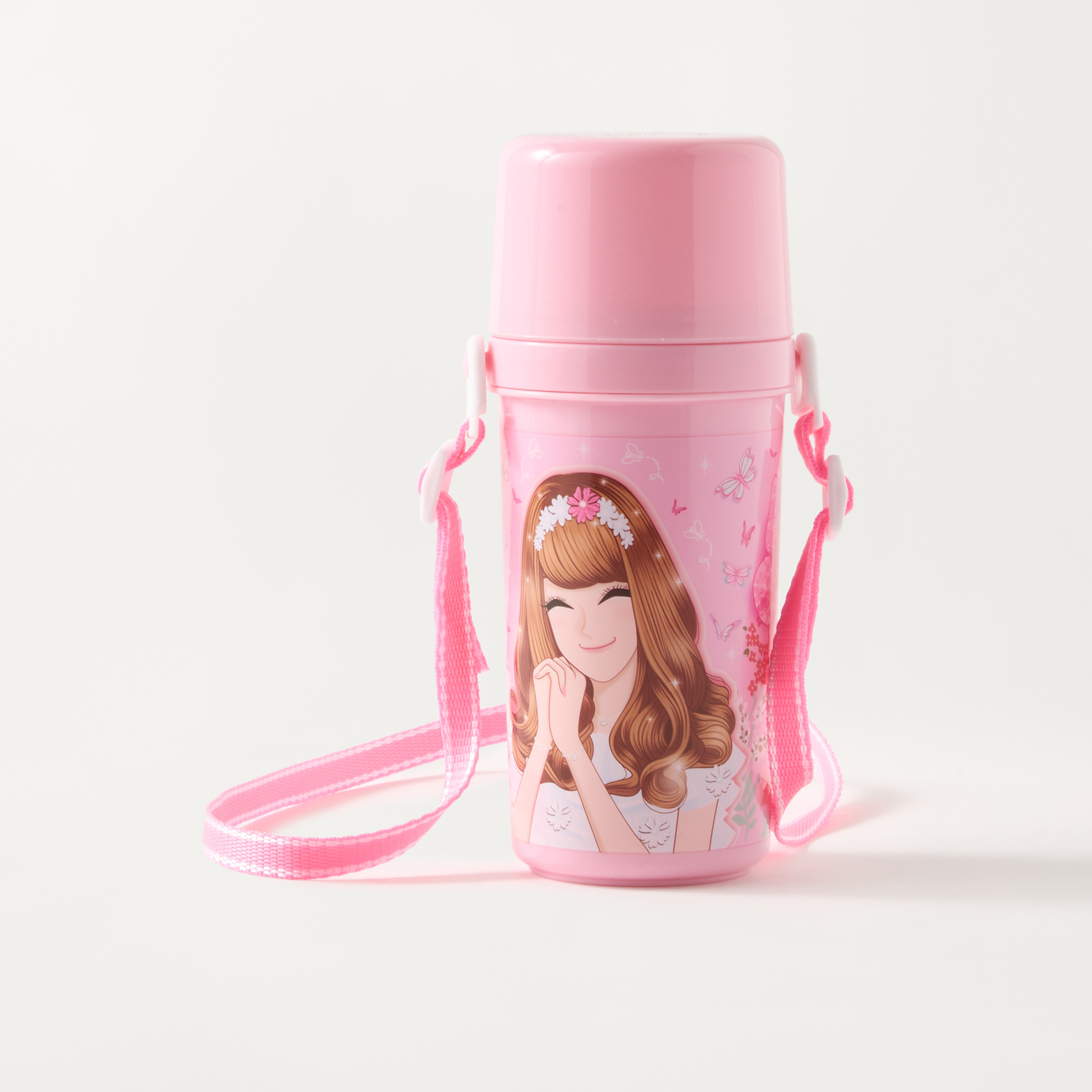 Buy Minmie Butterfly Print Water Bottle with Detachable Strap - 450 ml ...