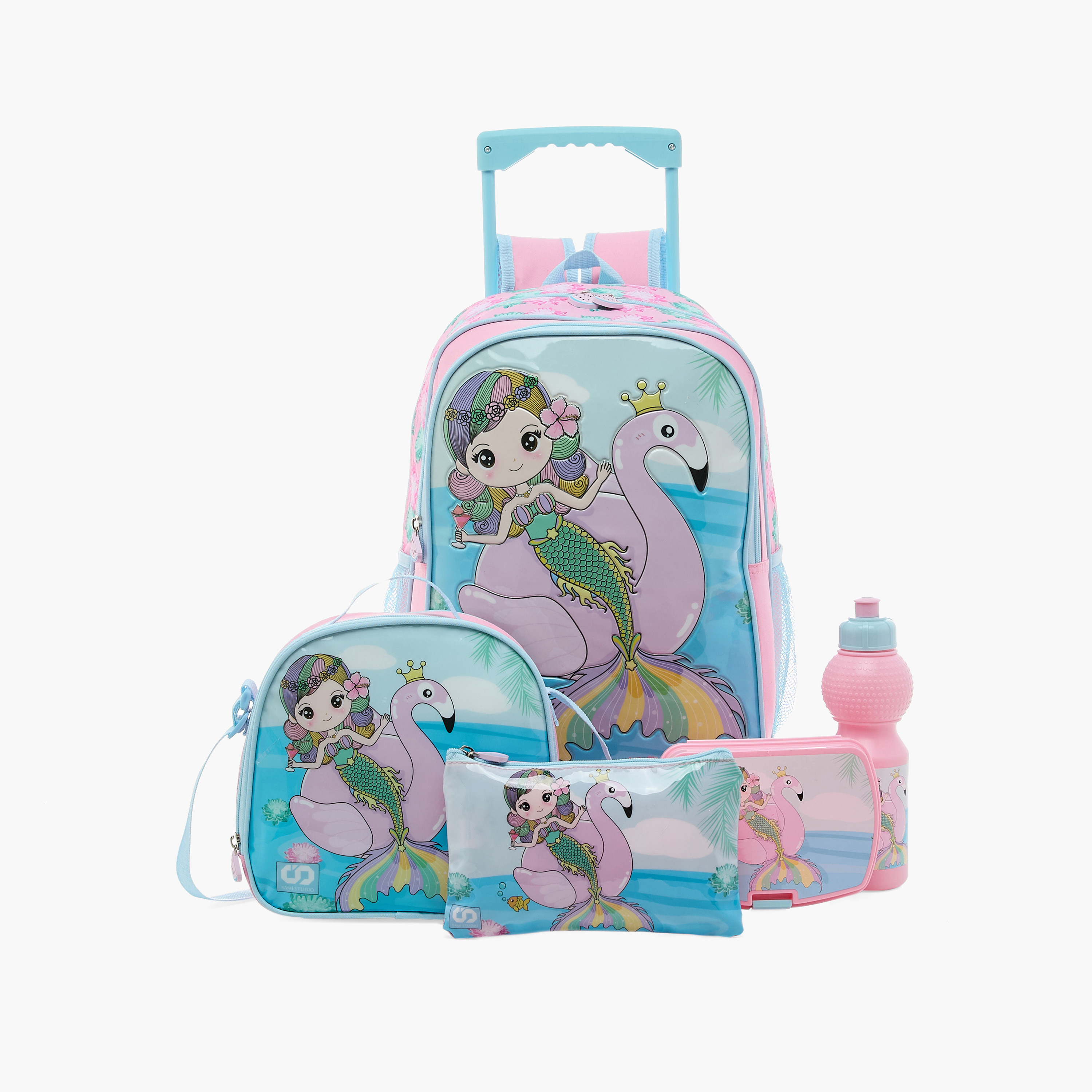 Buy SAMI STUDIO 5-Piece Mermaid Print 16-inch Trolley Backpack Set ...