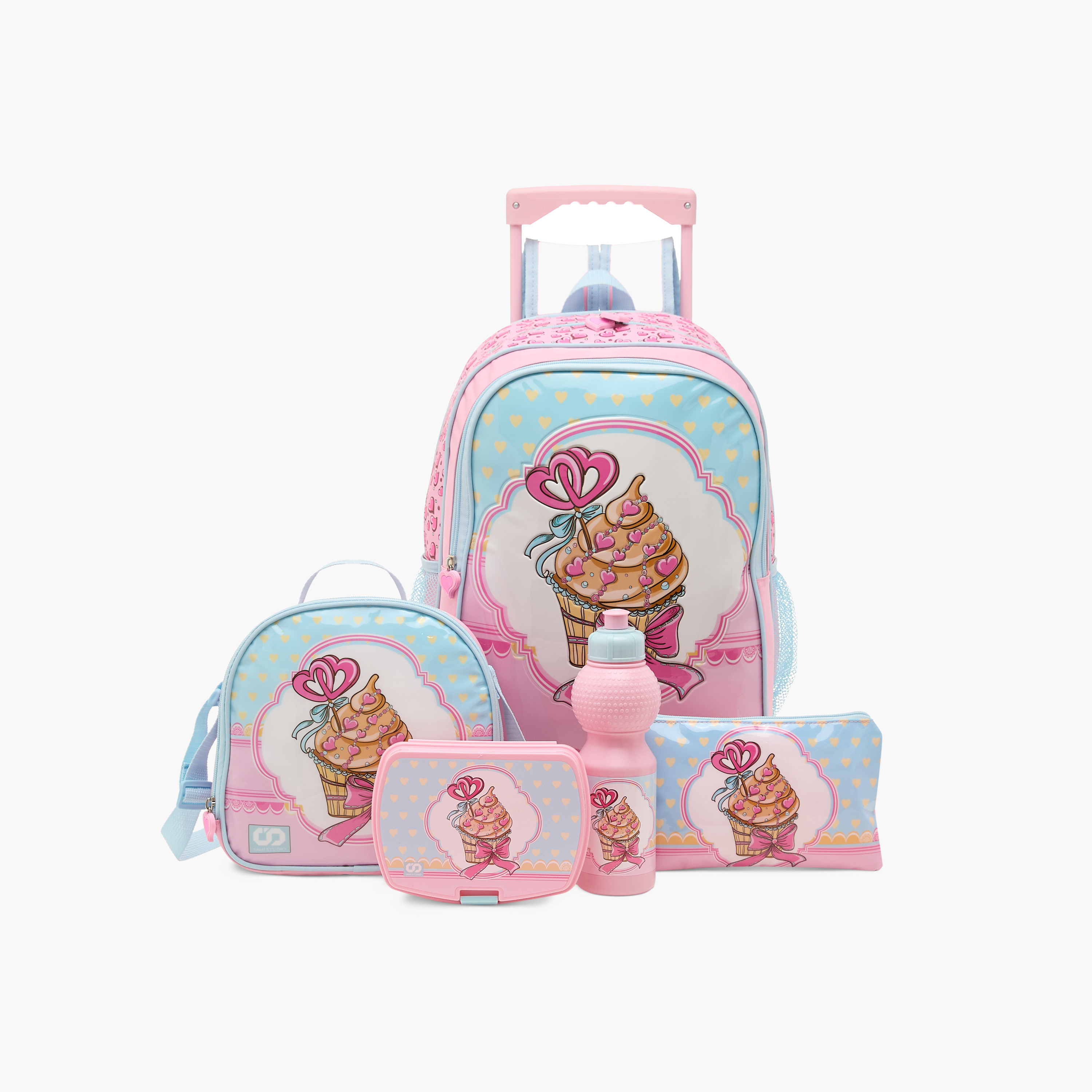 Buy SAMI STUDIO Cupcake Print 5-Piece Trolley Backpack Set - 16 inches ...