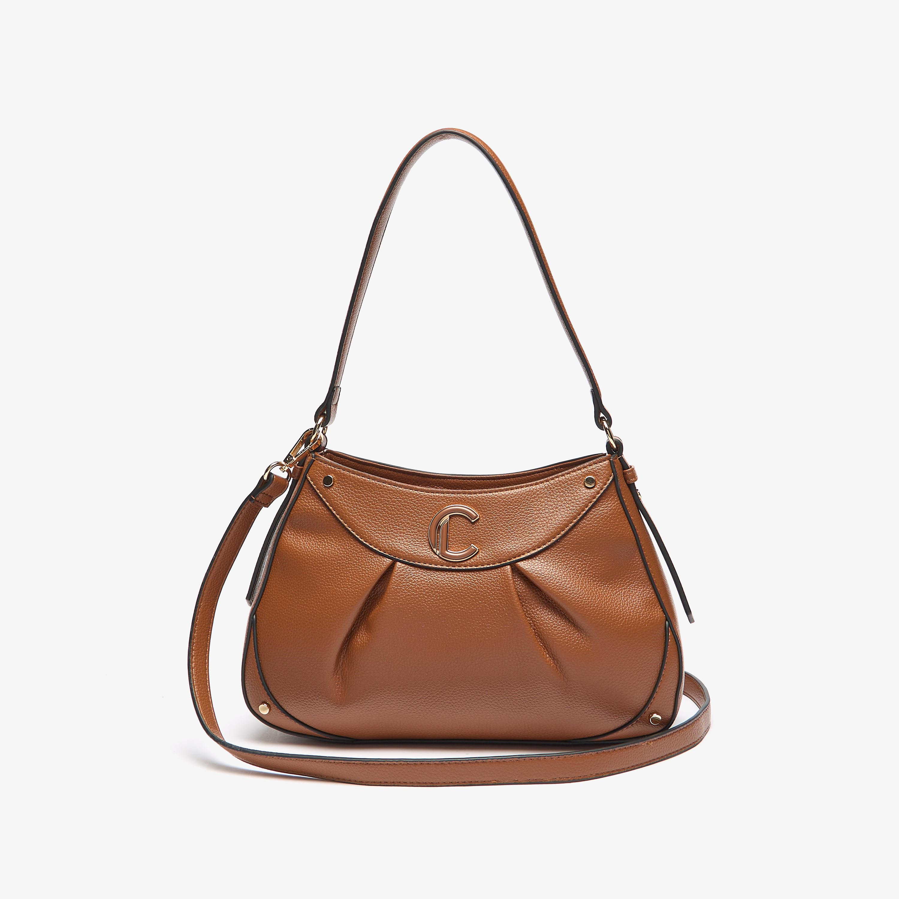Shop Le Confort Textured Shoulder Bag with Detachable Strap and Zip ...