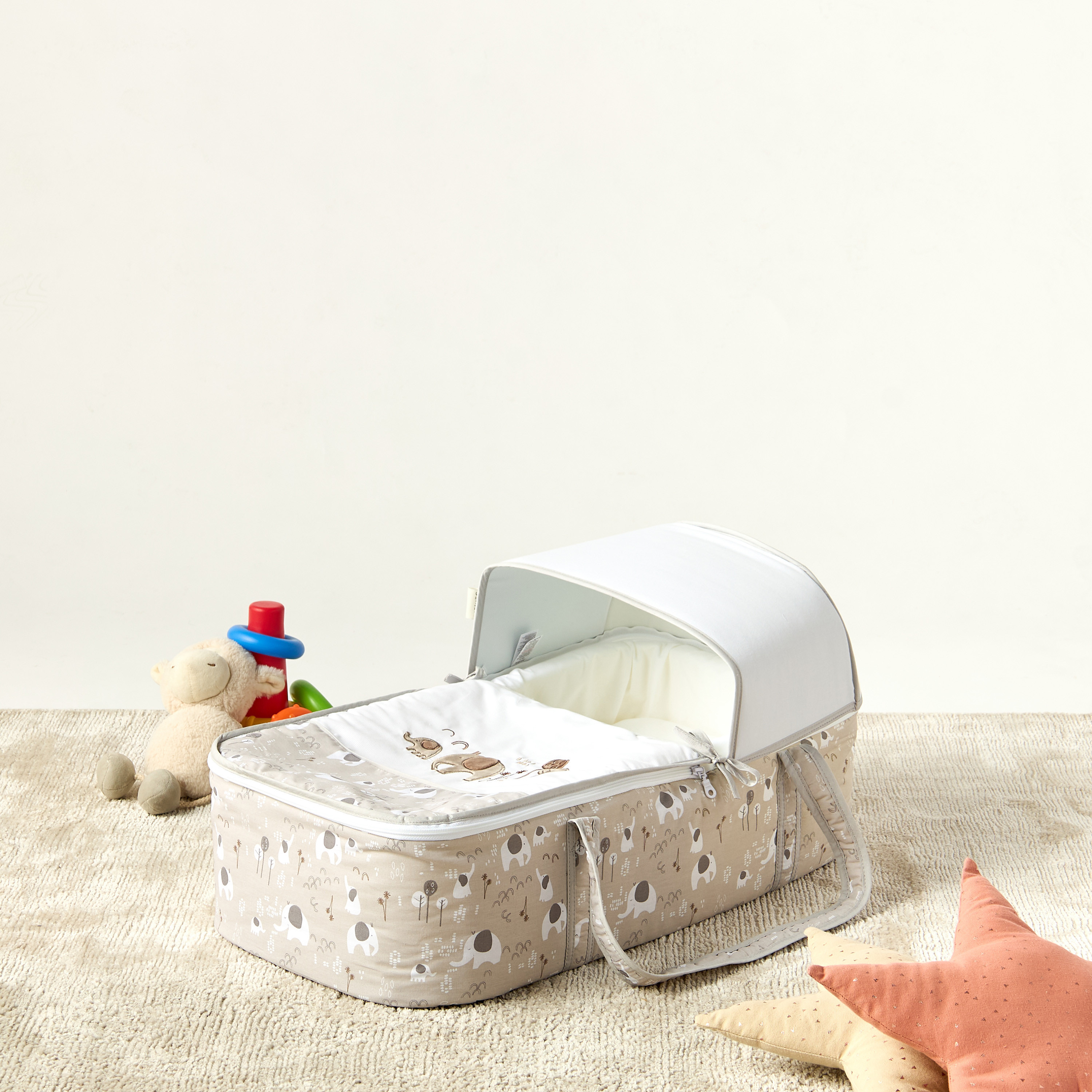 Juniors Jesse Printed Carry Cot with Canopy Online | Baby Bedding ...