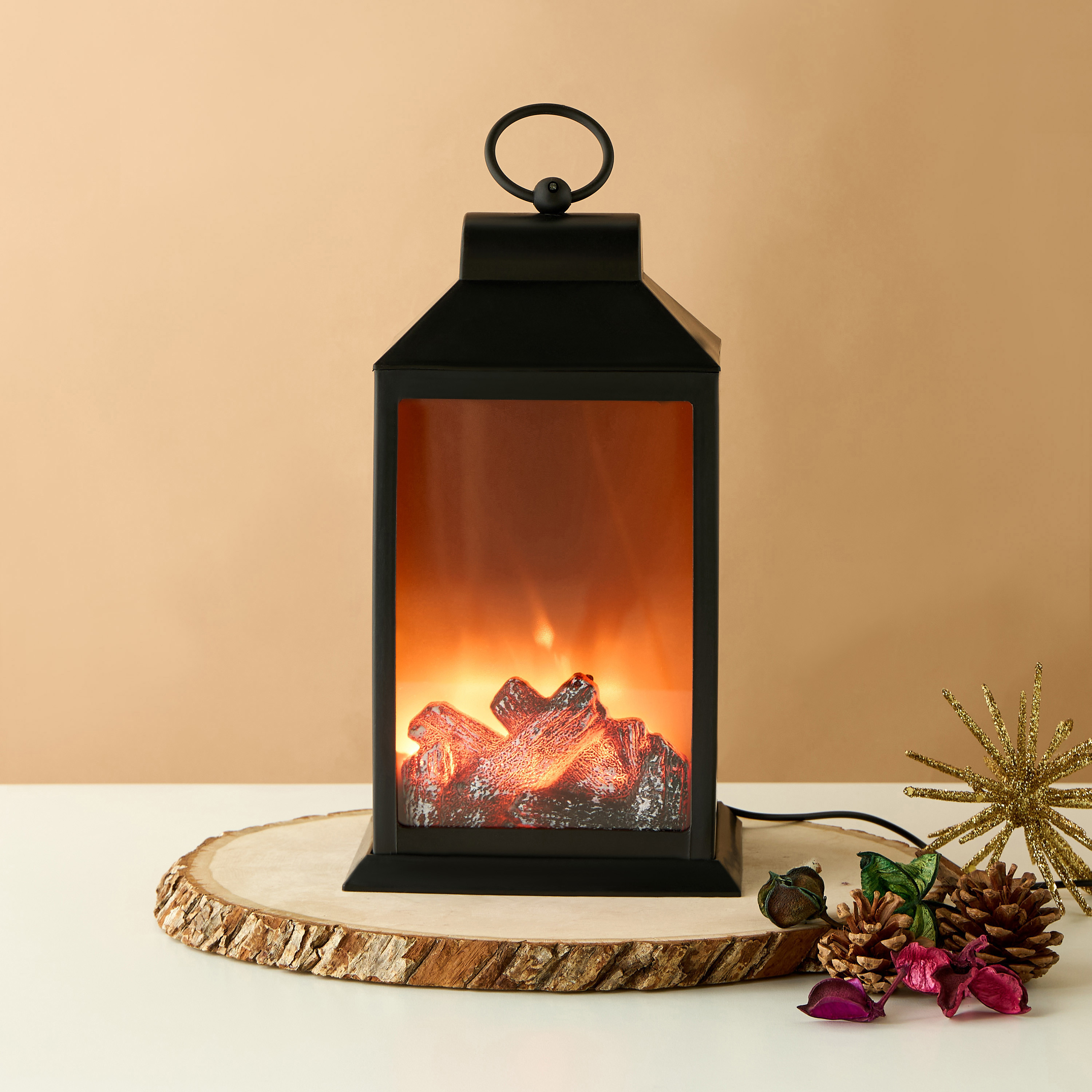 Flameless Portable LED Fire Flame Lantern with USB - 27 cms-household ...