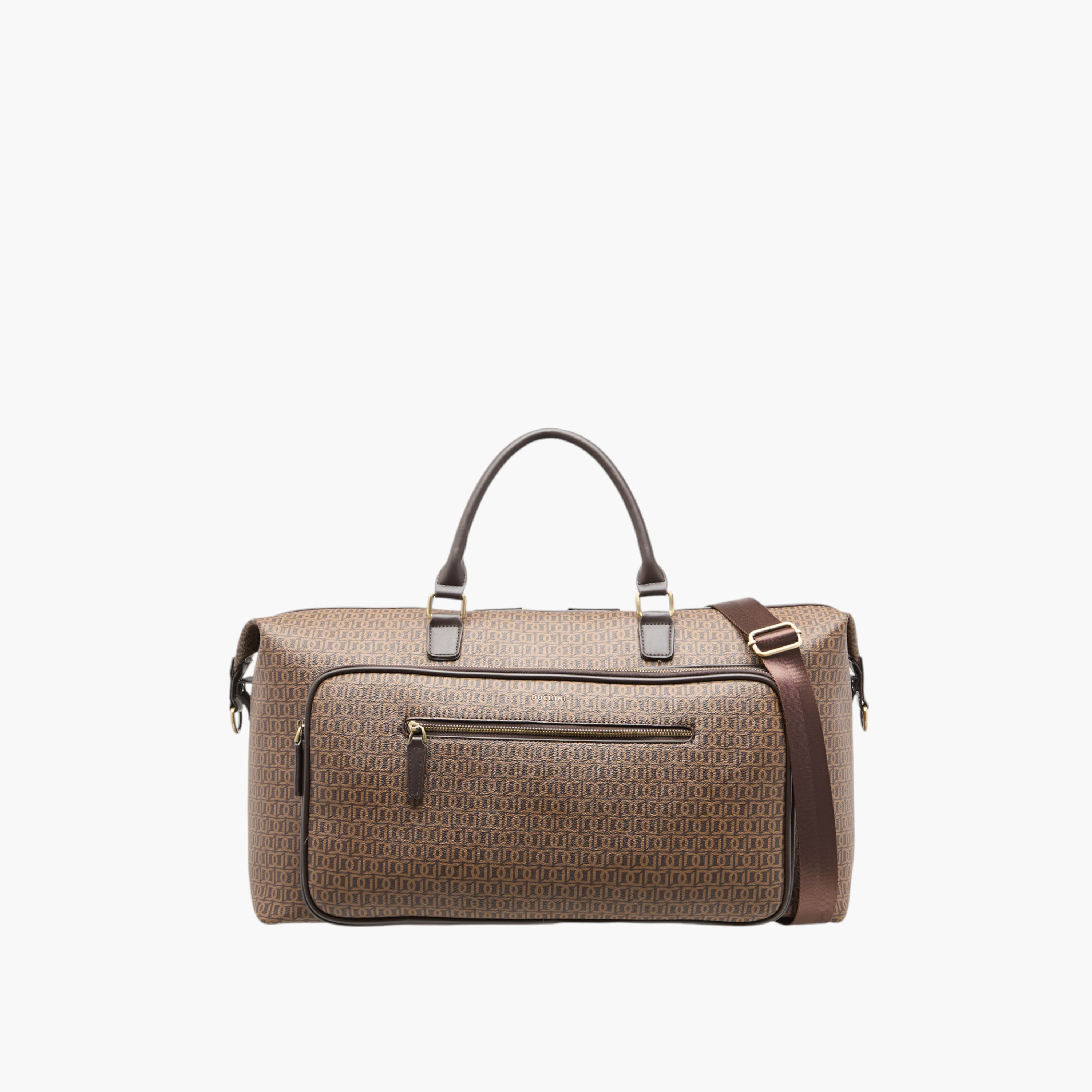 Shop Duchini Monogram Print Duffel Bag with Zip Closure and Double ...
