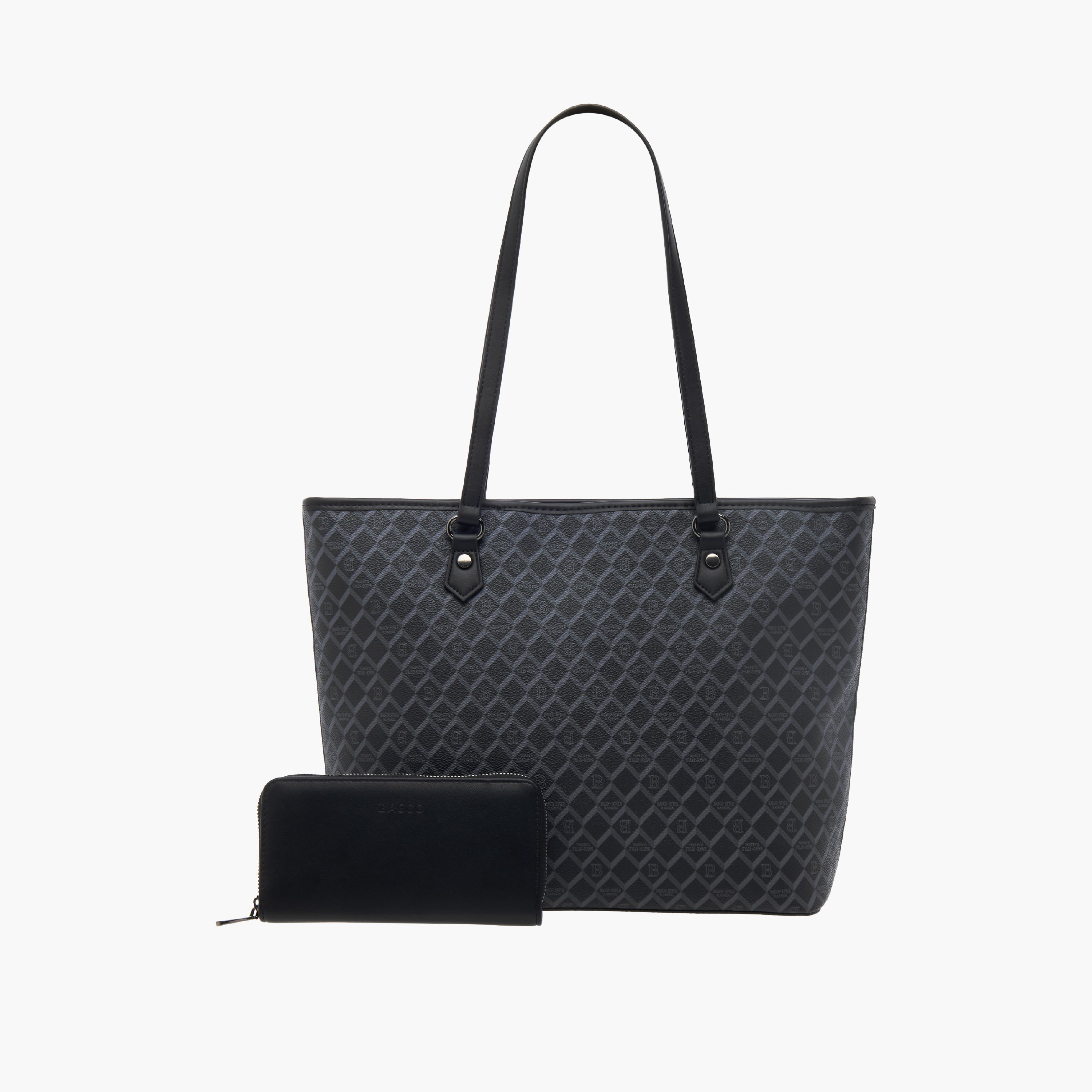 Shop Bagco Monogram Print Tote Bag with Double Handles and Zip Around ...
