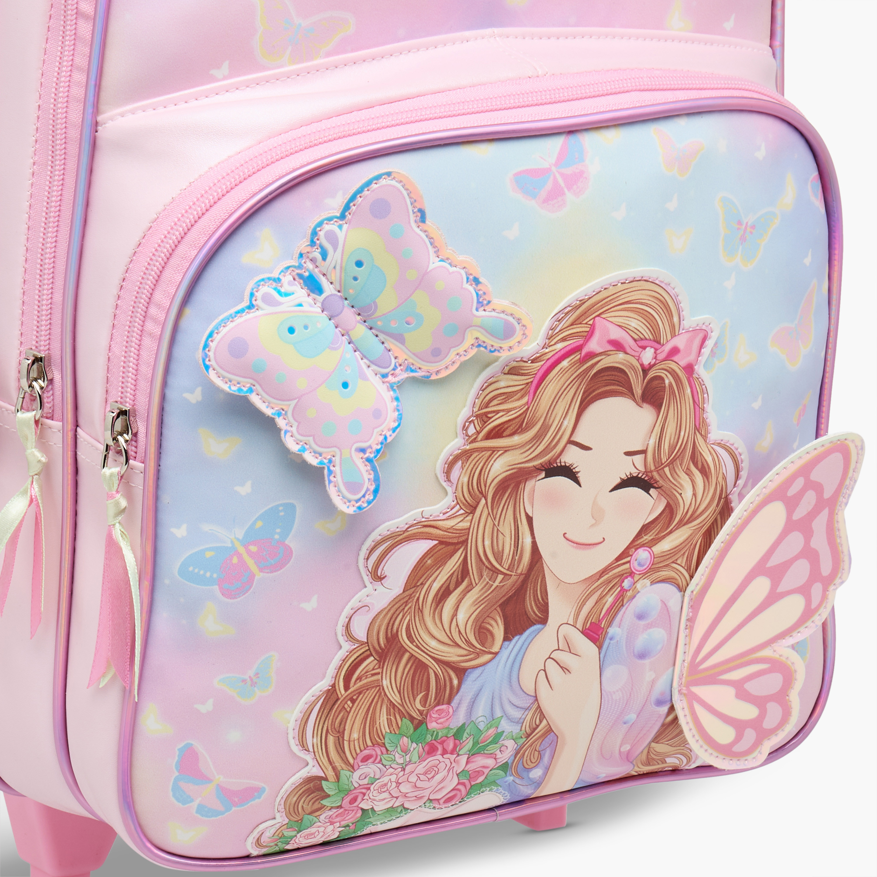 Minmie Butterfly Trolley Bag for Girls 5-8 Years with Retractable ...
