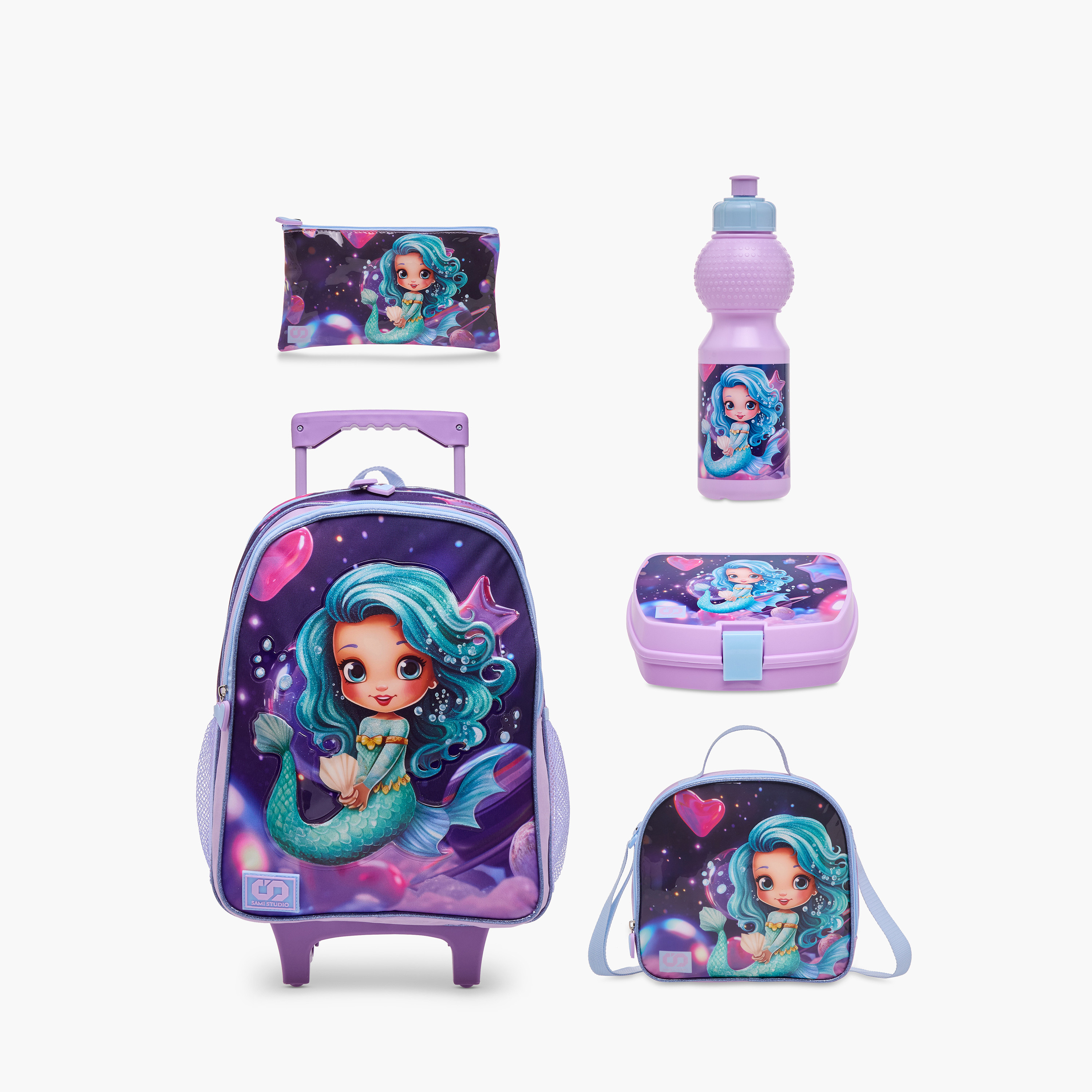 Shop SAMI STUDIO Mermaid 5-Piece School Trolley Bag Set for Girls 5-8 ...