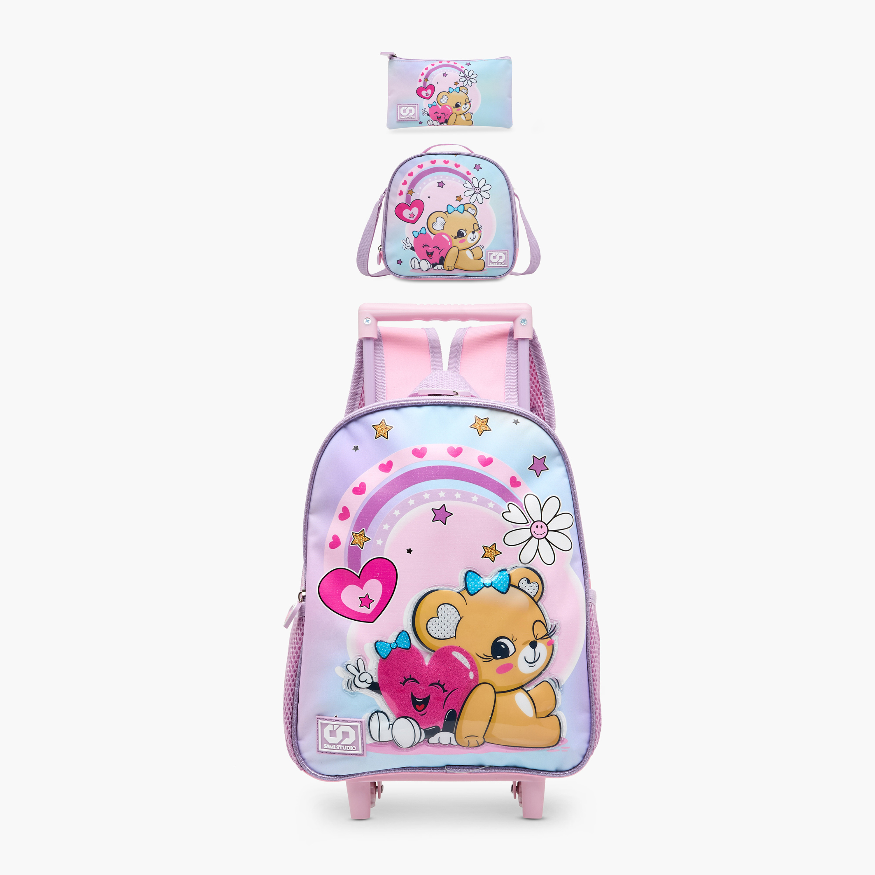 Shop SAMI STUDIO Animal Print 3-Piece School Trolley Bag Set for Girls ...