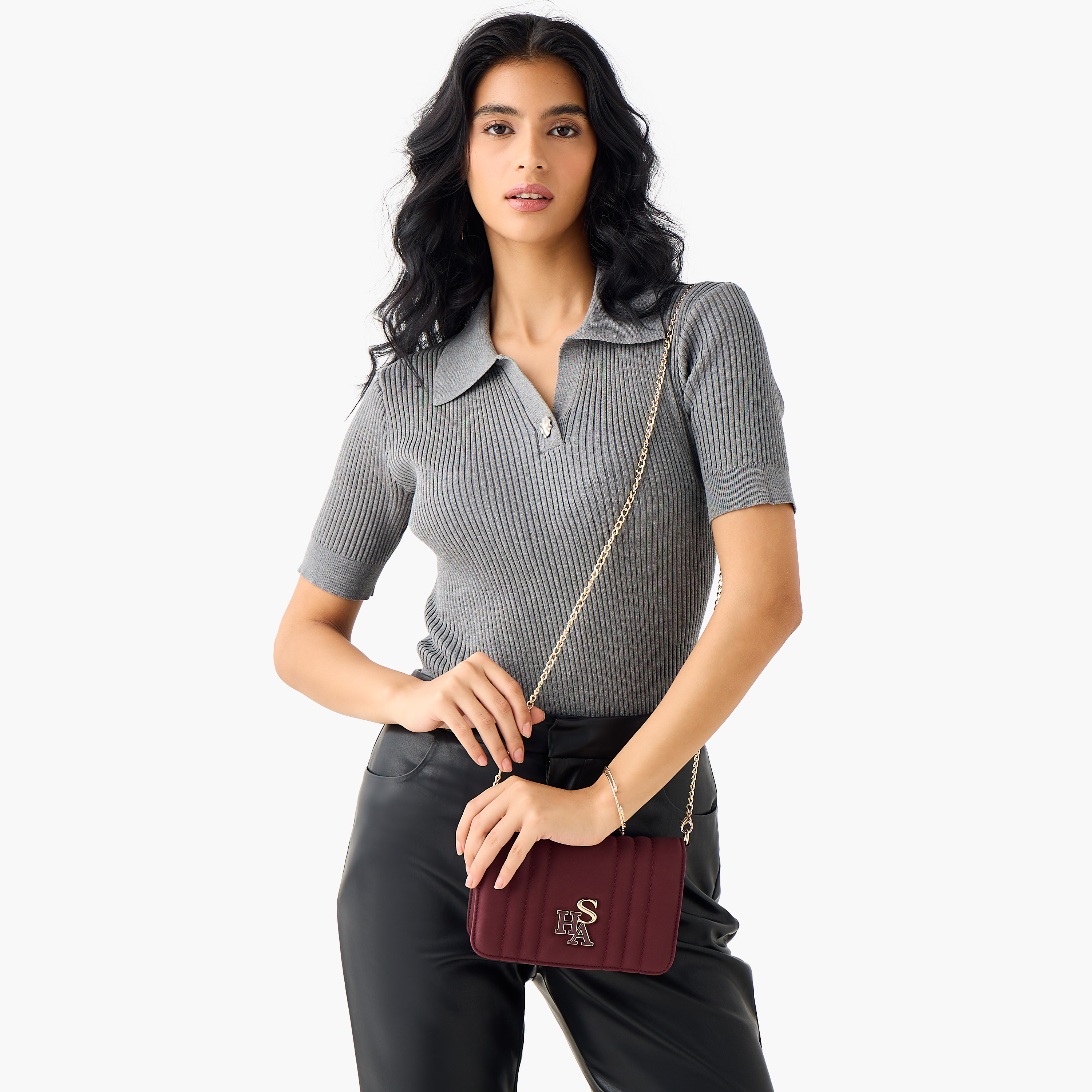 Shop Sasha Kodes Textured Crossbody Bag with Detachable Strap Online ...