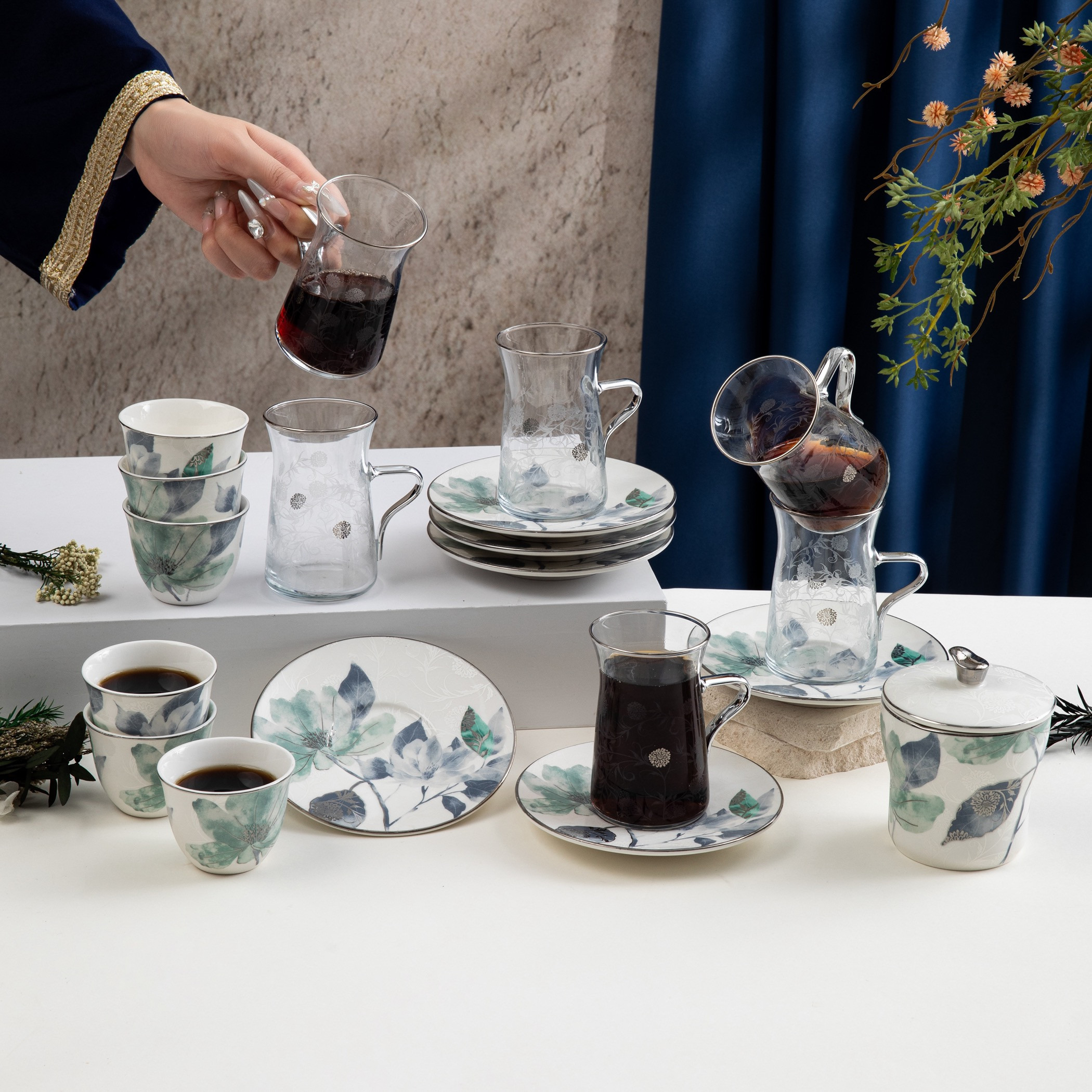 Buy Otantik Floral Glass Tea and Coffee Set Online | Centrepoint UAE