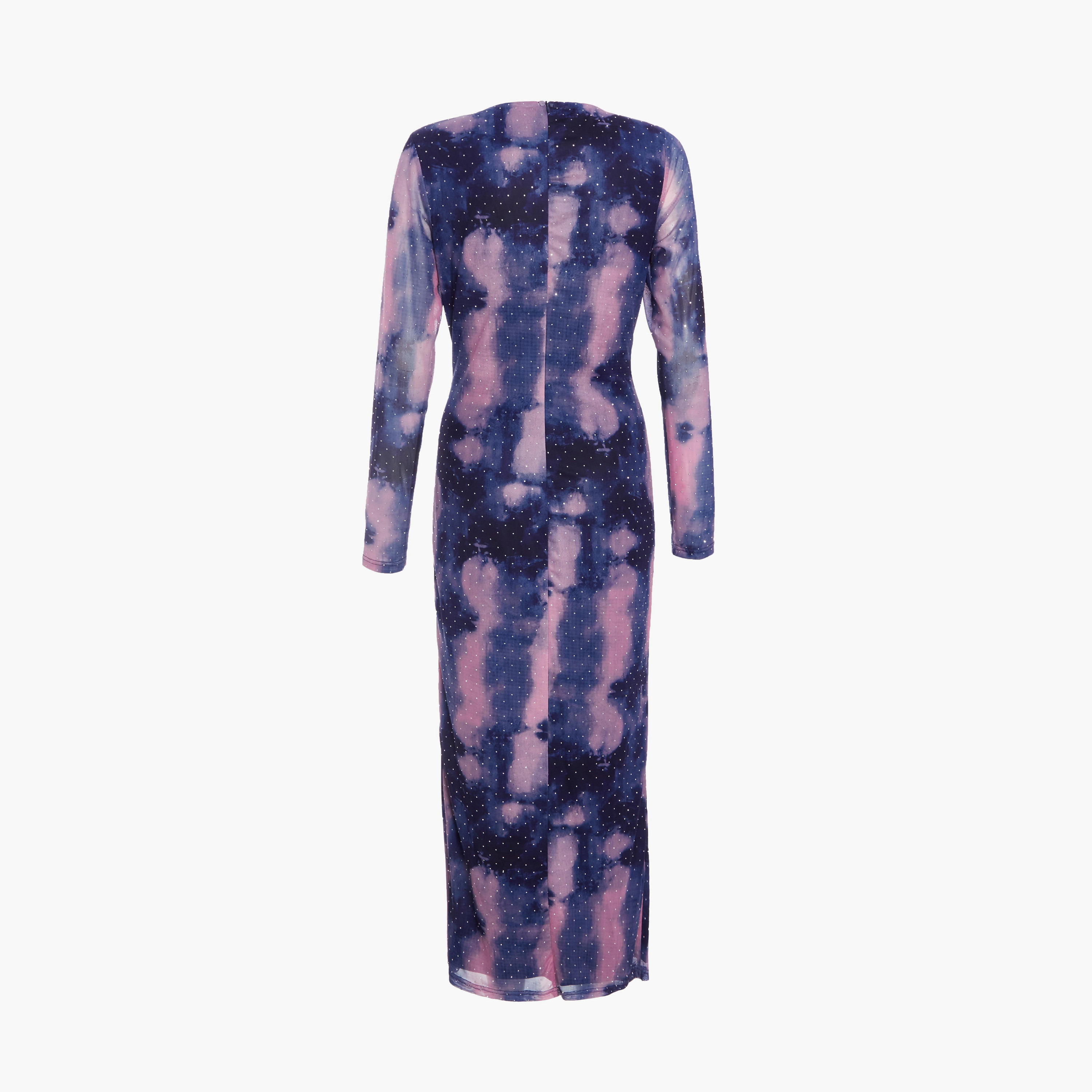 Buy Quiz Navy Marble Hotfix Mesh Knot Front Evening Midaxi Dress Online ...