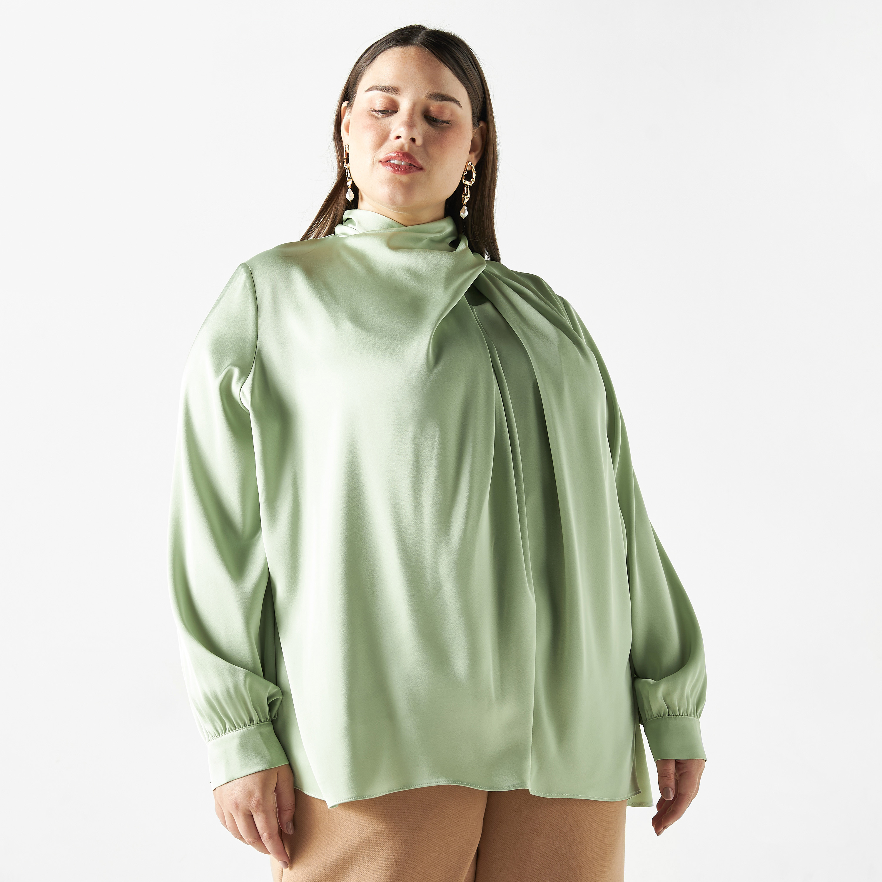 Shop Iconic Solid Draping Top with Long Sleeves and Tie-Up Detail ...