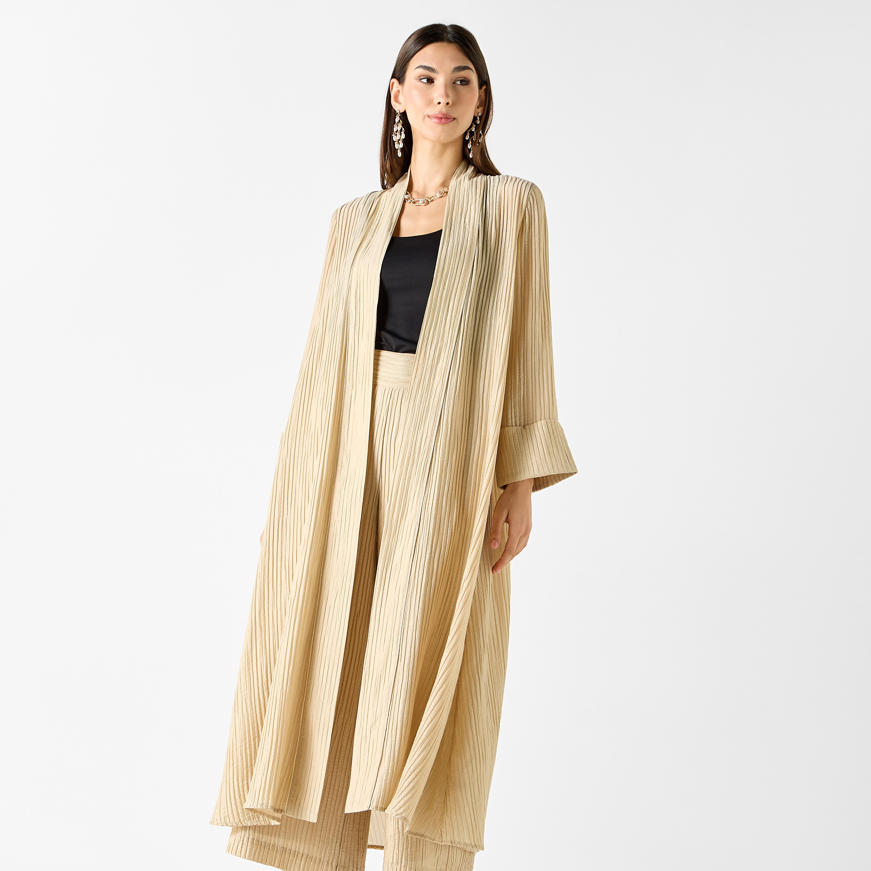 Shop Iconic Ribbed Kimono Shrug with Long Sleeves Online | Centrepoint Oman