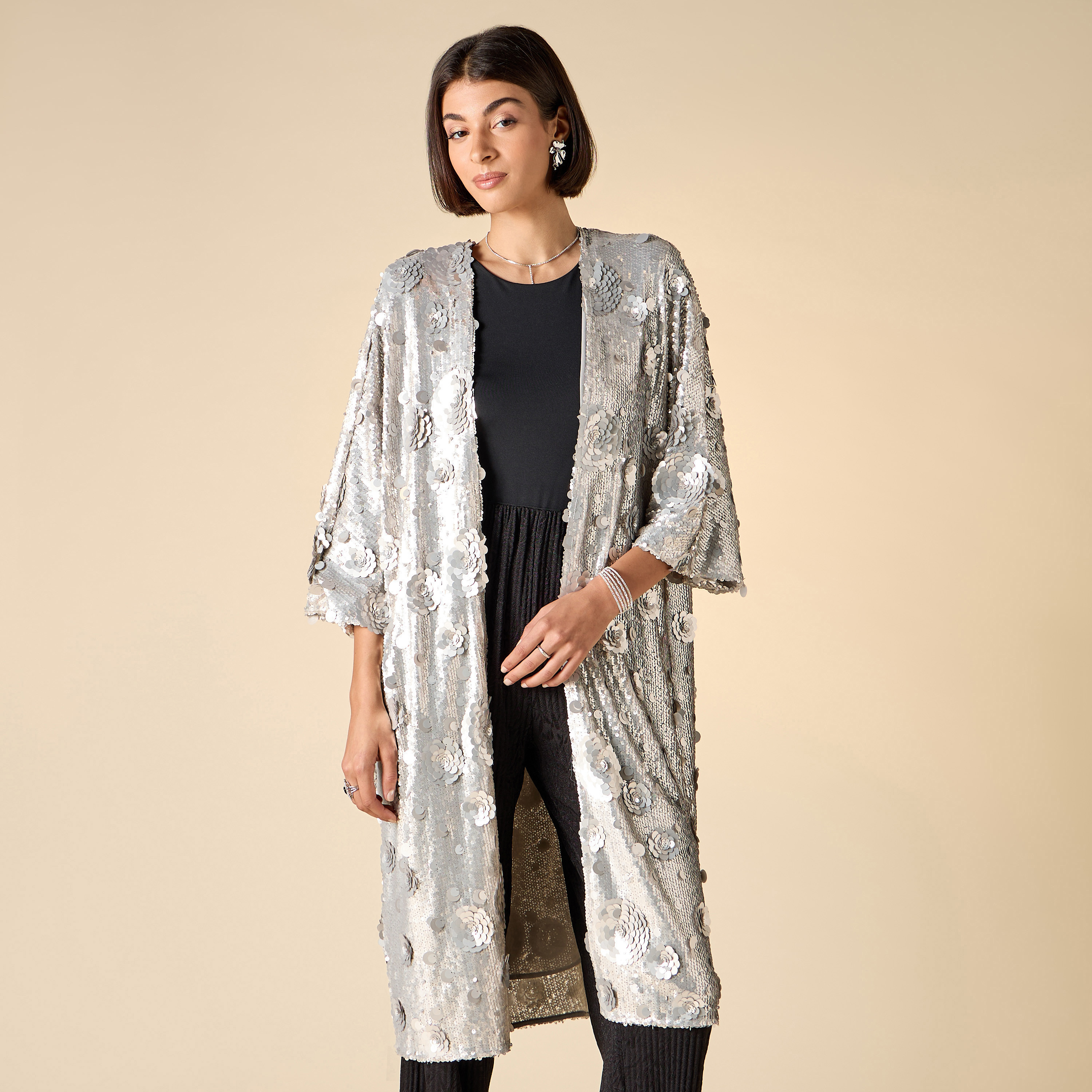 Buy Iconic Sequin Embellished Open Front Shrug Online | Centrepoint Qatar