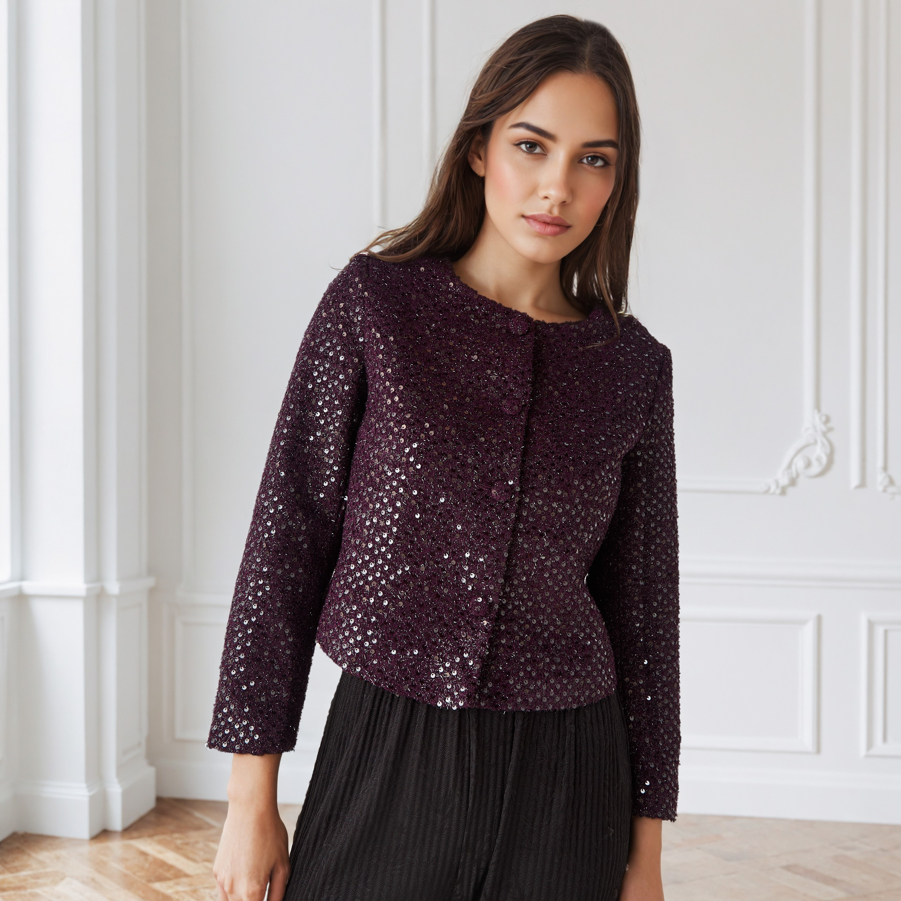 Shop Iconic Sequin Embellished Jacket with Long Sleeves Online | Splash ...