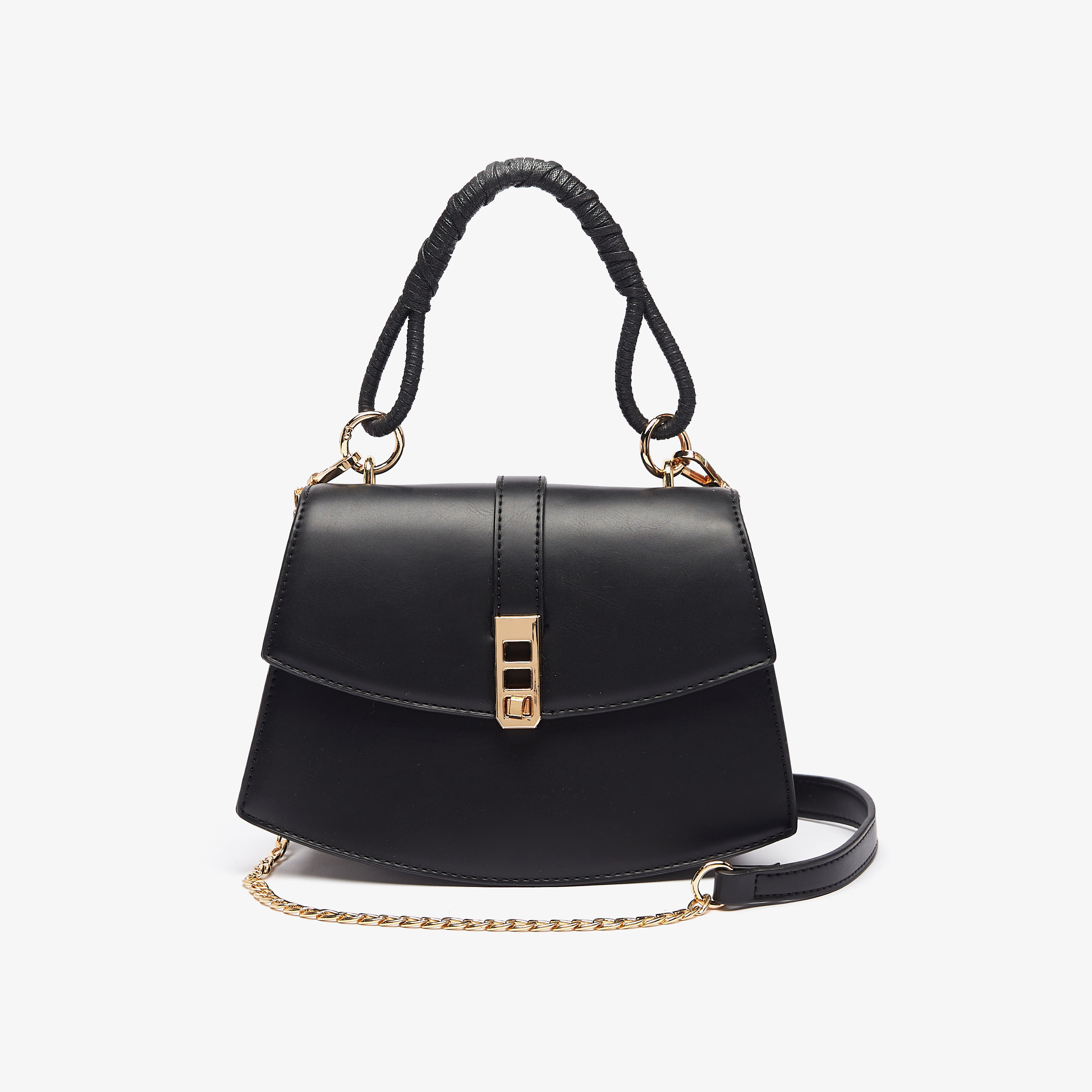 Buy Solid Crossbody Bag with Twist Lock Closure and Chain Strap Online ...