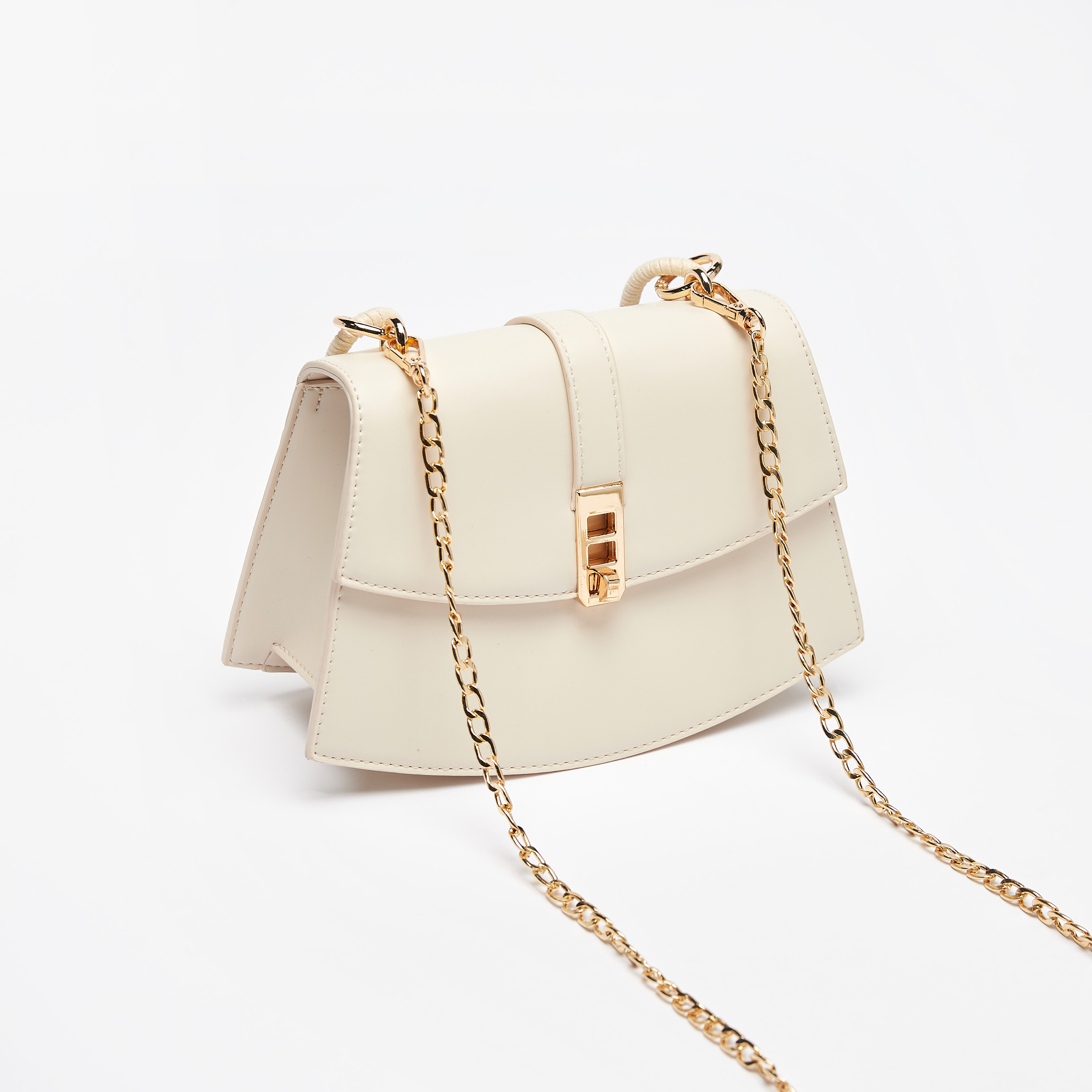 Buy Solid Crossbody Bag with Twist Lock Closure and Chain Strap Online ...