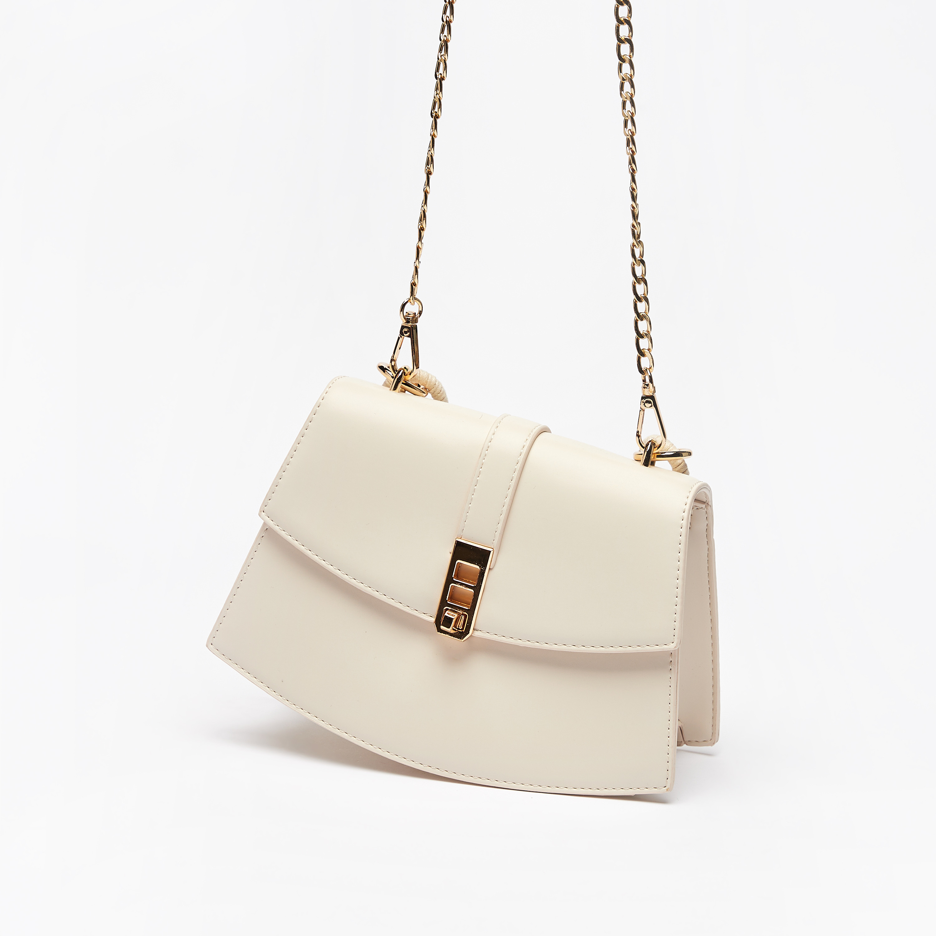 Buy Solid Crossbody Bag with Twist Lock Closure and Chain Strap Online ...