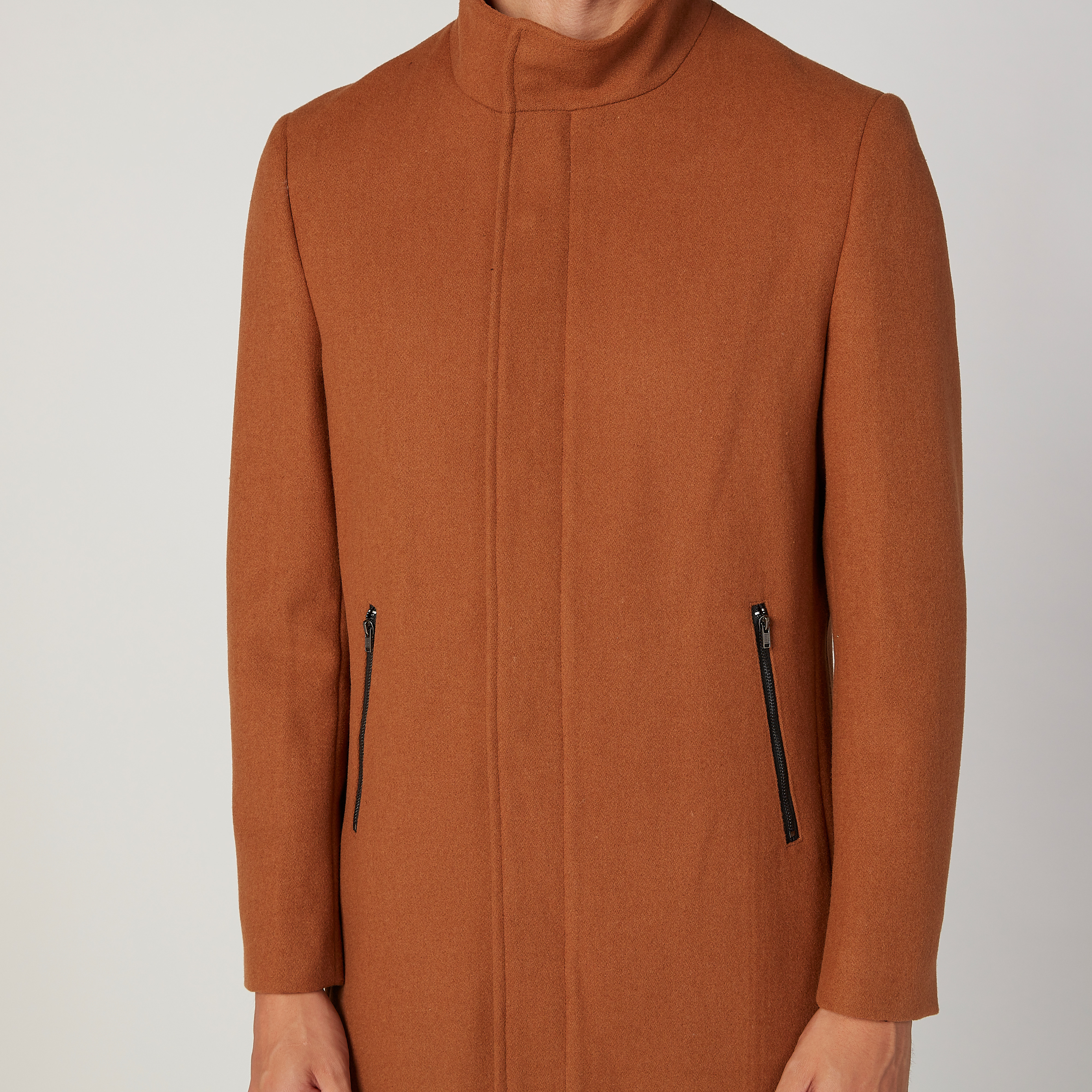 Shop Iconic Slim Fit Plain Coat with High Neck and Long Sleeves Online ...