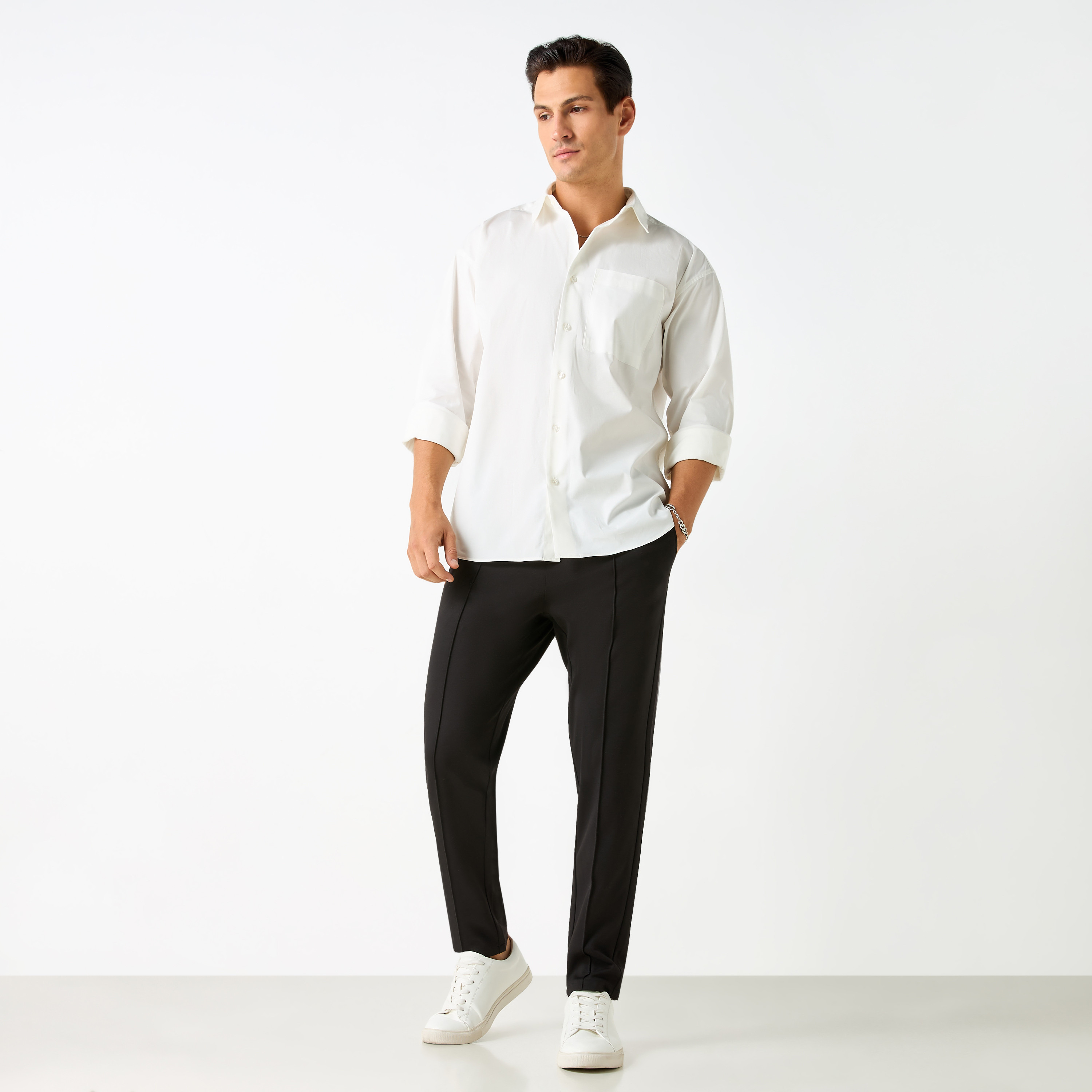 Shop Iconic Solid Slim Fit Shirt with Pocket and Long Sleeves Online ...