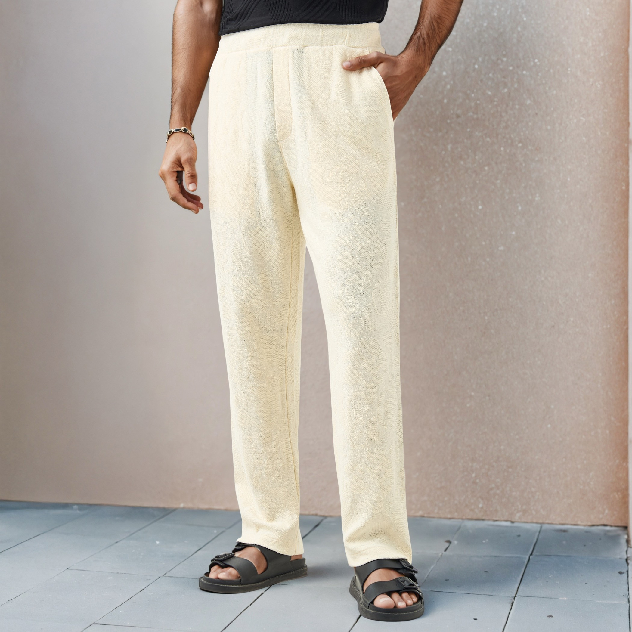 Shop Iconic Regular Fit Textured Flexi Waist Pants with Pockets Online ...